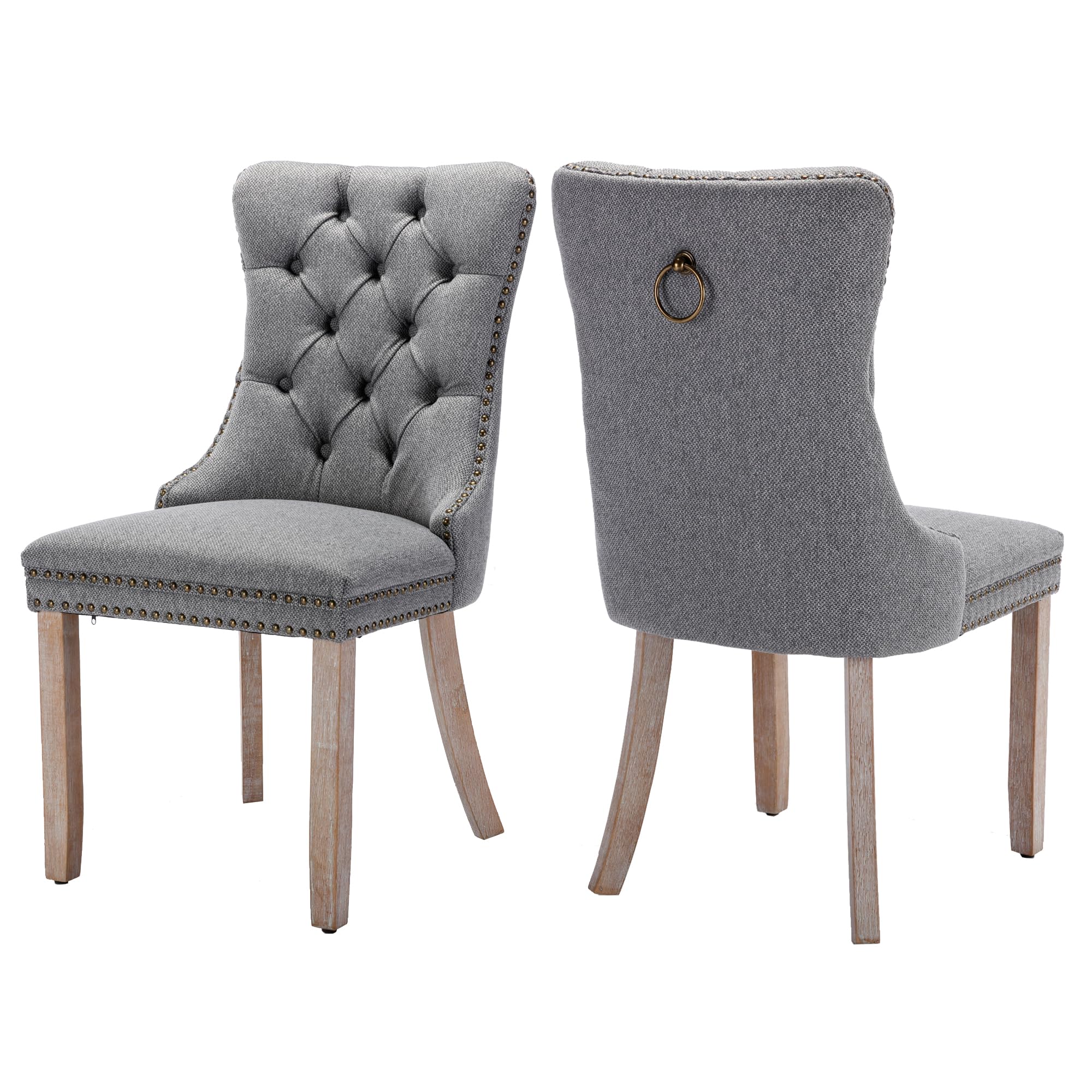 Amazon.com - HUMEHA Linen Dining Chairs Set of 2, Upholstered Tufted ...