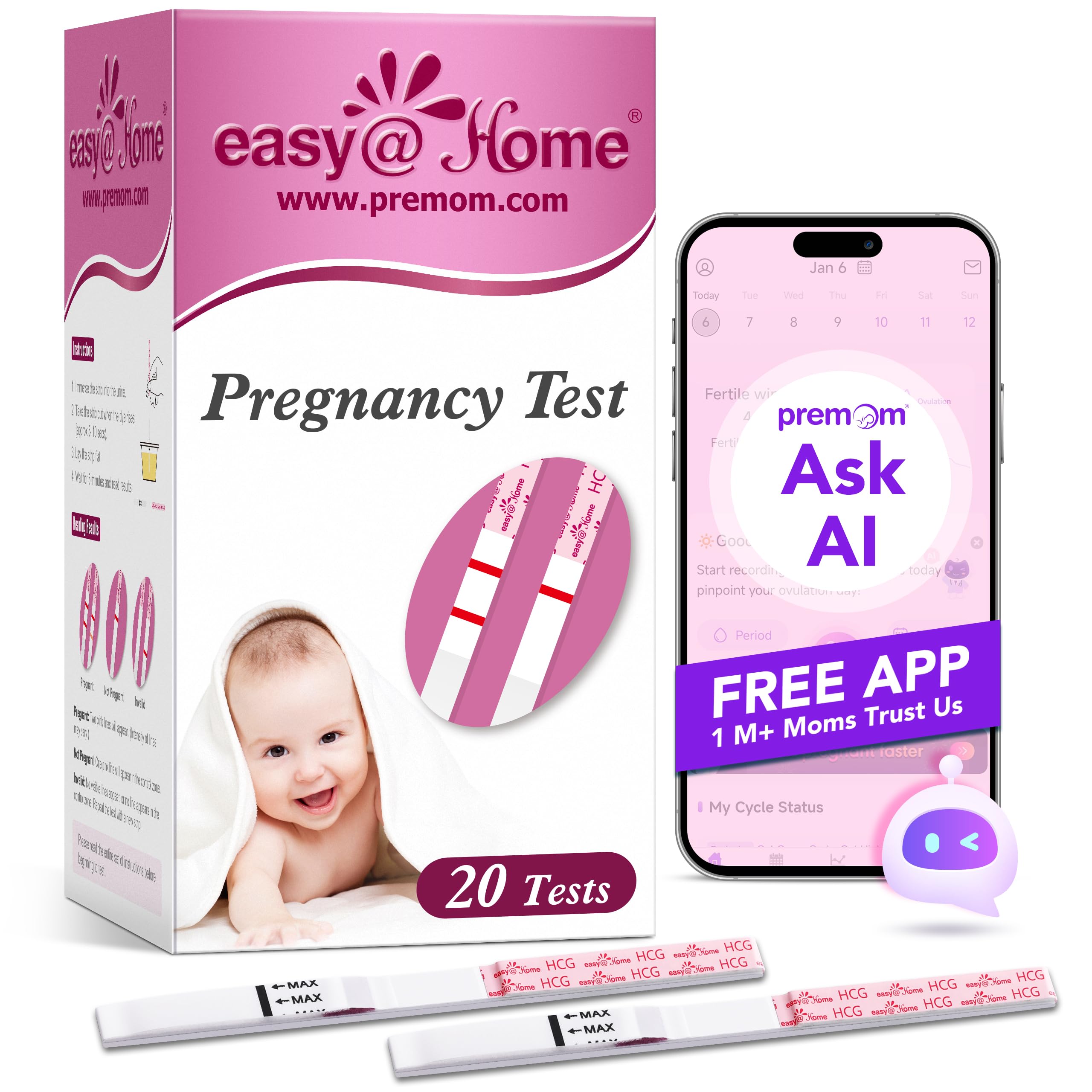 Easy@Home Pregnancy Test Strips: 20 Pack Early Detection Pregnancy Kits ...