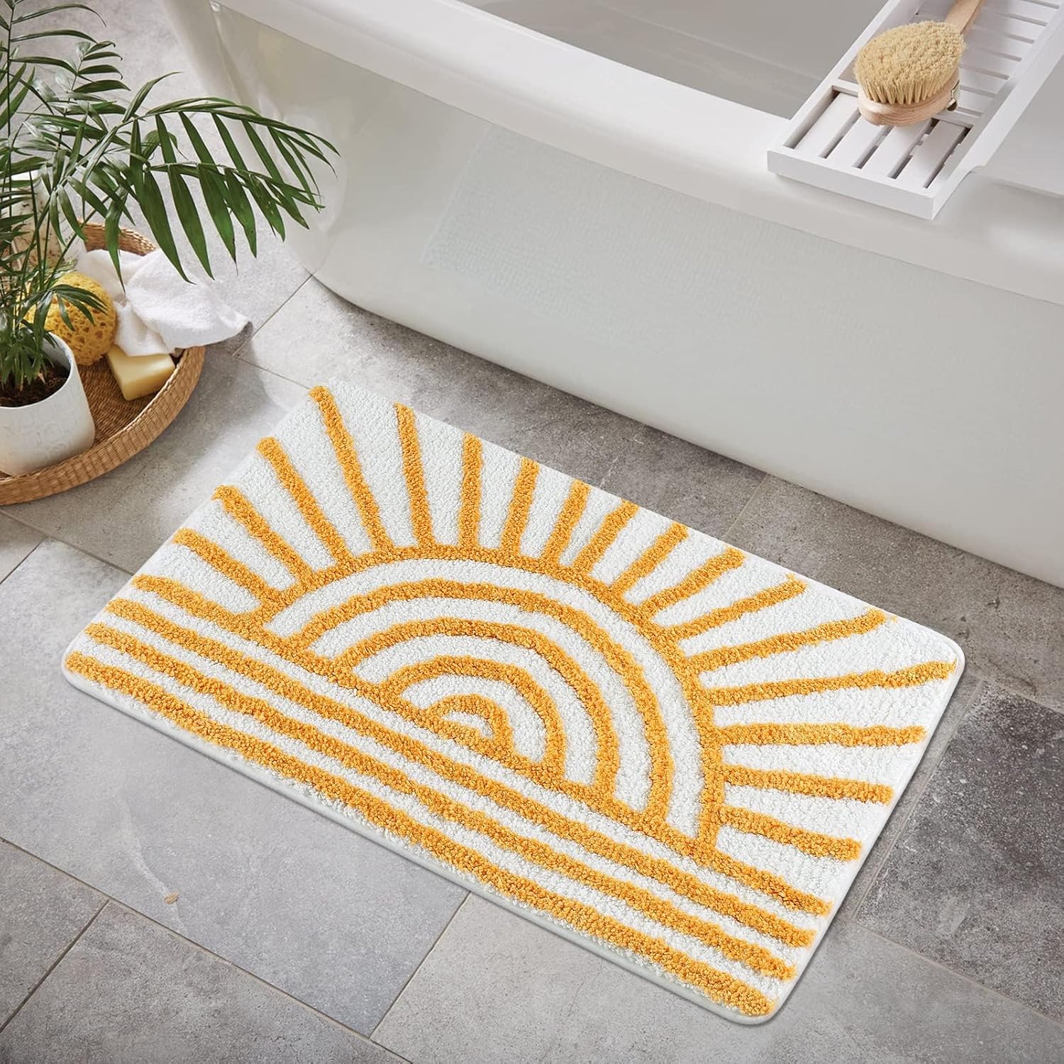 Amazon.com: Uphome Boho Bathroom Rugs Yellow and White Sun Bath Mat Non ...