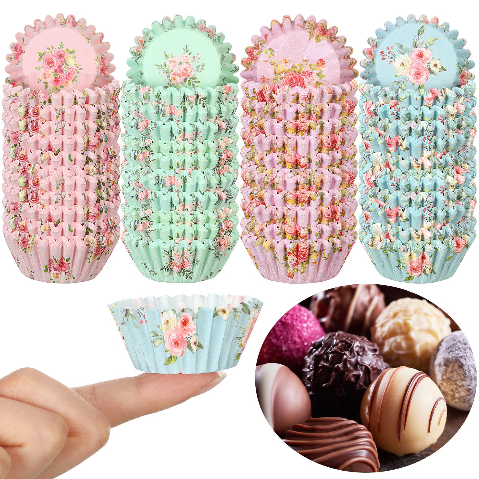 Amazon.com: Sunnyray 600 Pcs Floral Mini Cupcake Liners for Baking ...