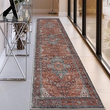SHACOS Hallway Runner Rug 2x10 ft Faux Wool Washable Runner Rug Vintage ...