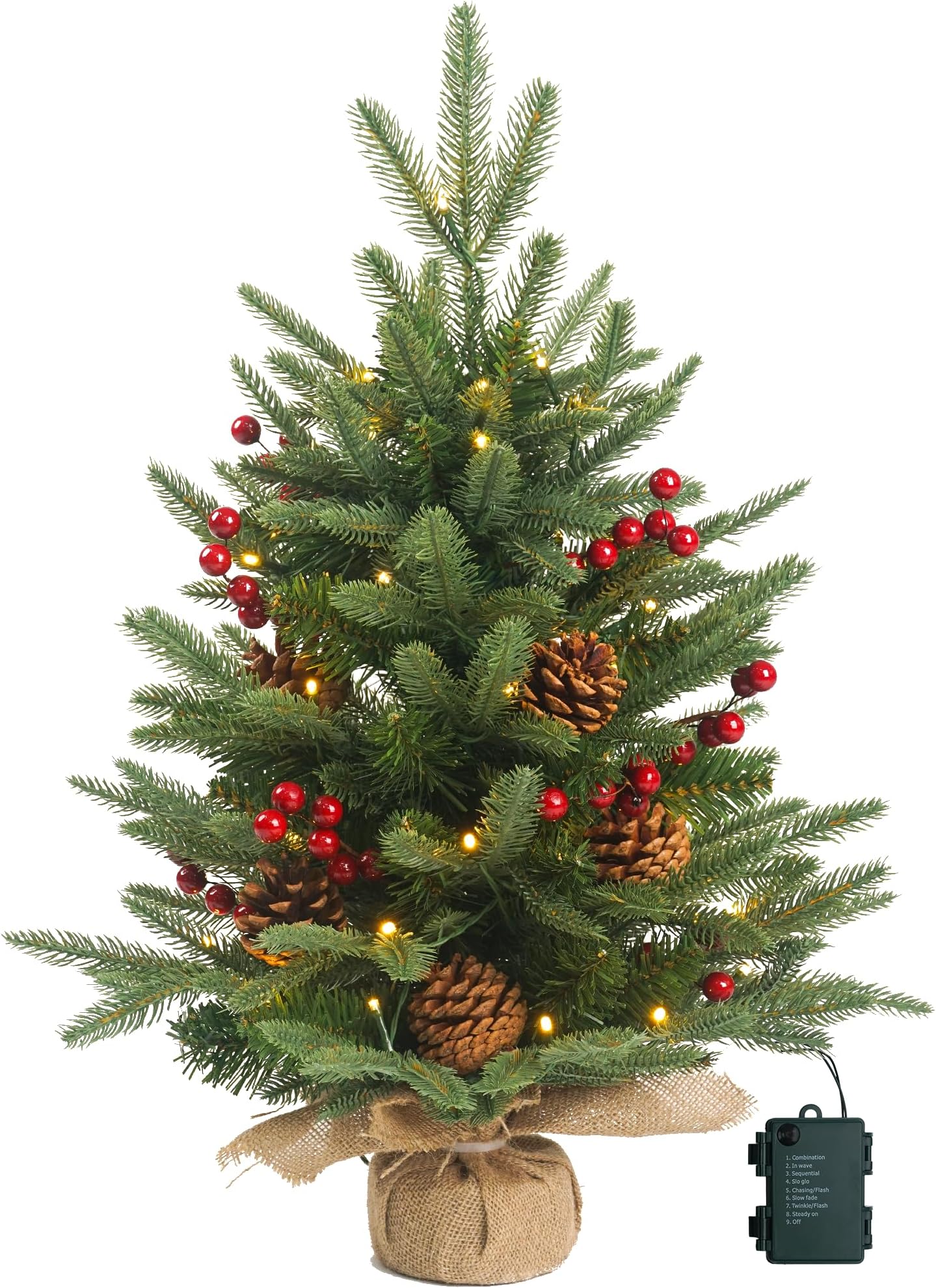 Prelighted Mini Christmas Tree 2 ft with 50 LED Light, 80 Tips Mini Fir ...