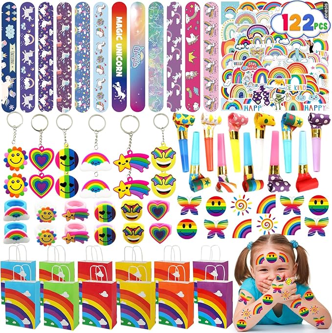 Amazon.com: 122 Pcs Rainbow Party Favors Set- Rainbow Party Supplies ...