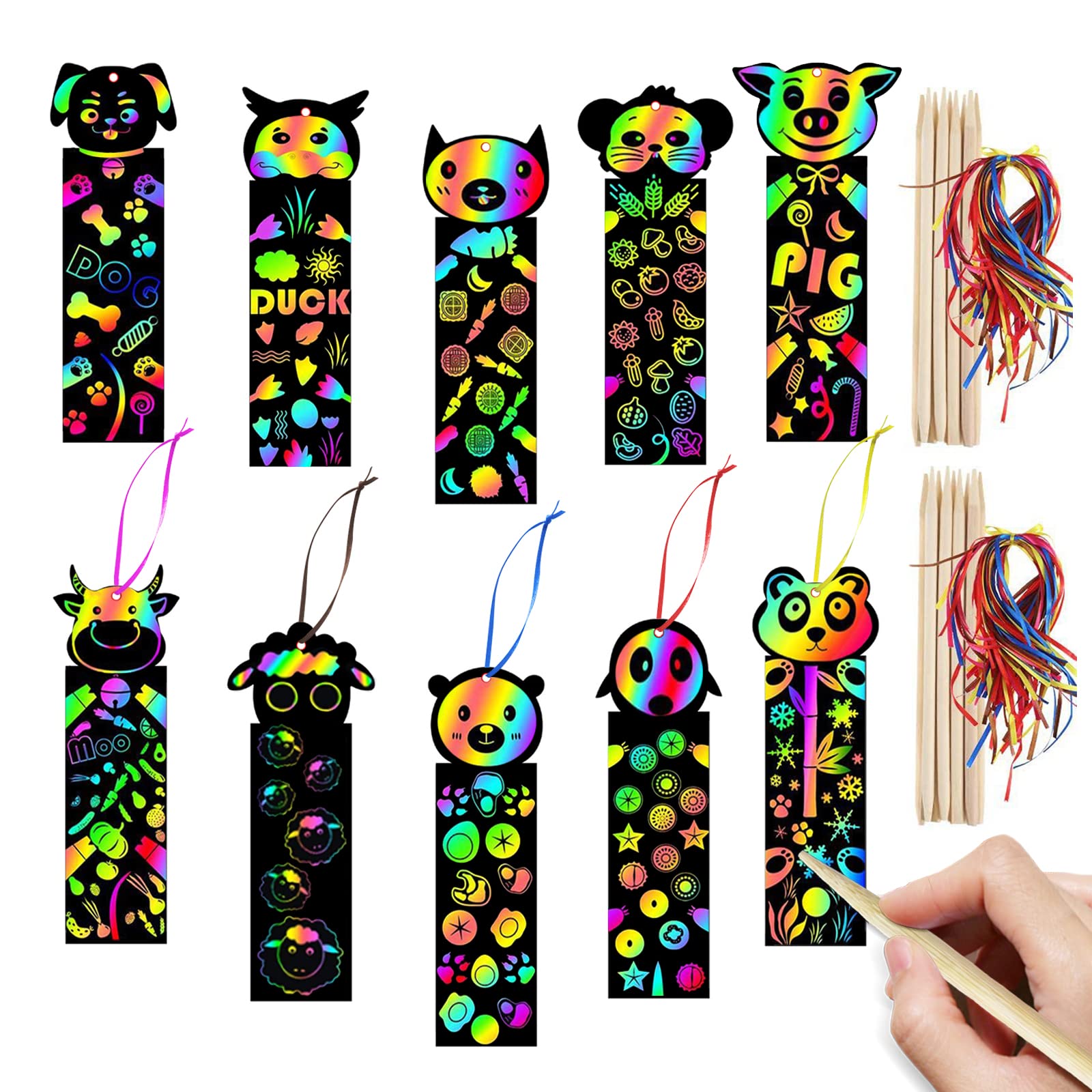Scratch Paper Art Bookmarks for 6 years old+,60 Set Rainbow DIY ...