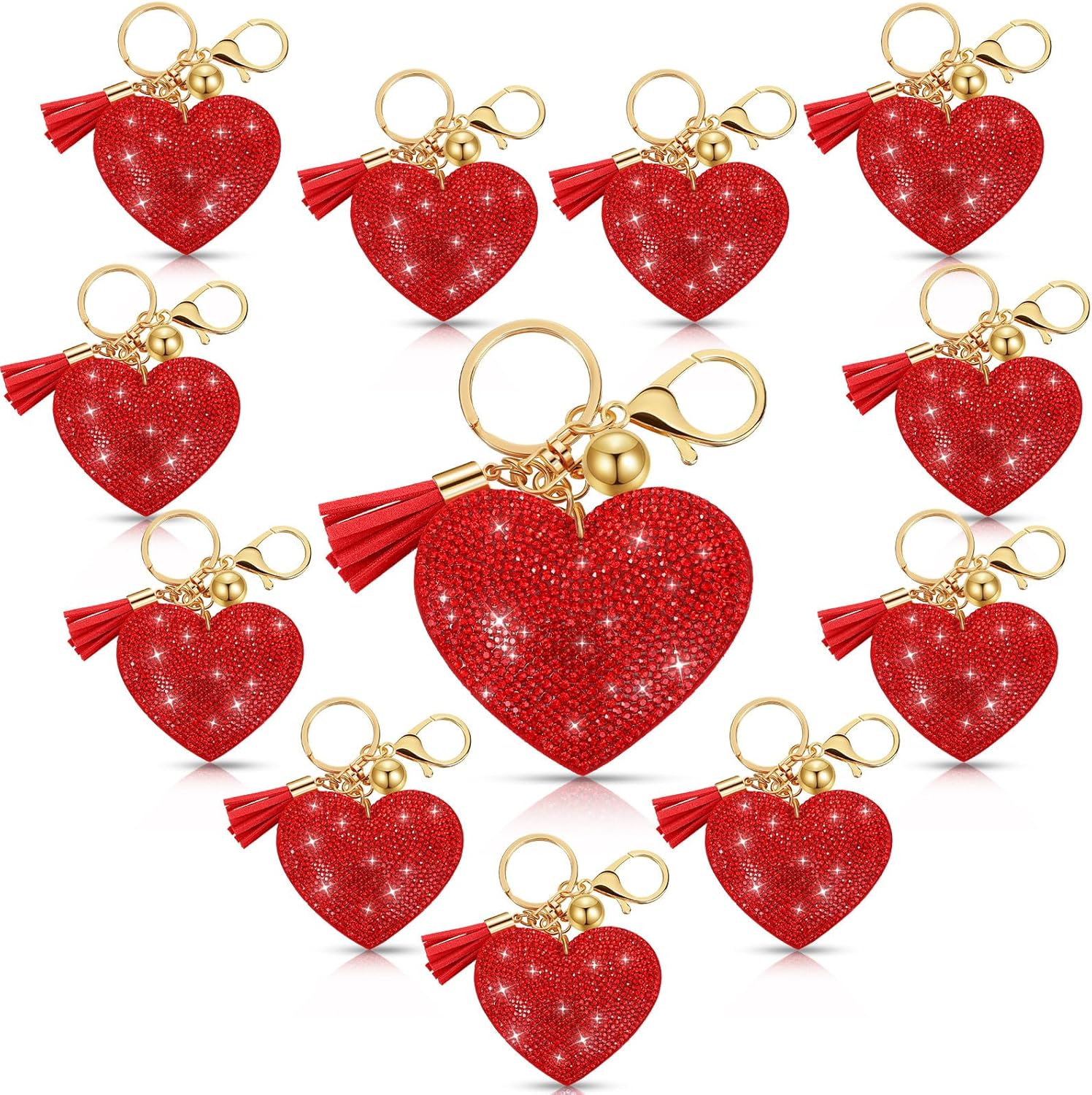 Jexine 12 Pieces Valentine's Day Keychains Rhinestone Heart Shape ...