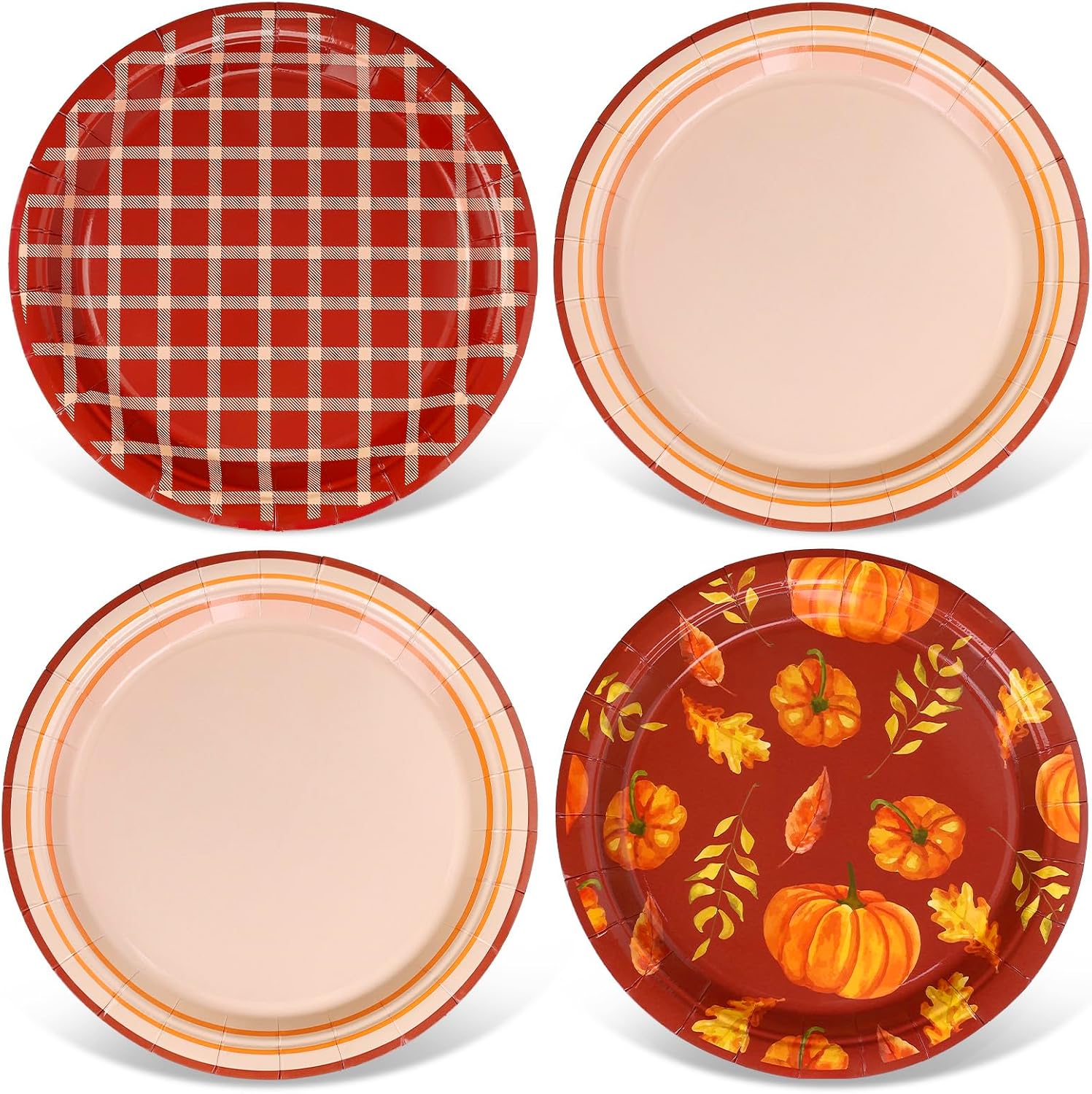 Amazon.com: Whaline Fall Paper Plates Autumn Plaid Pumpkin Disposable ...