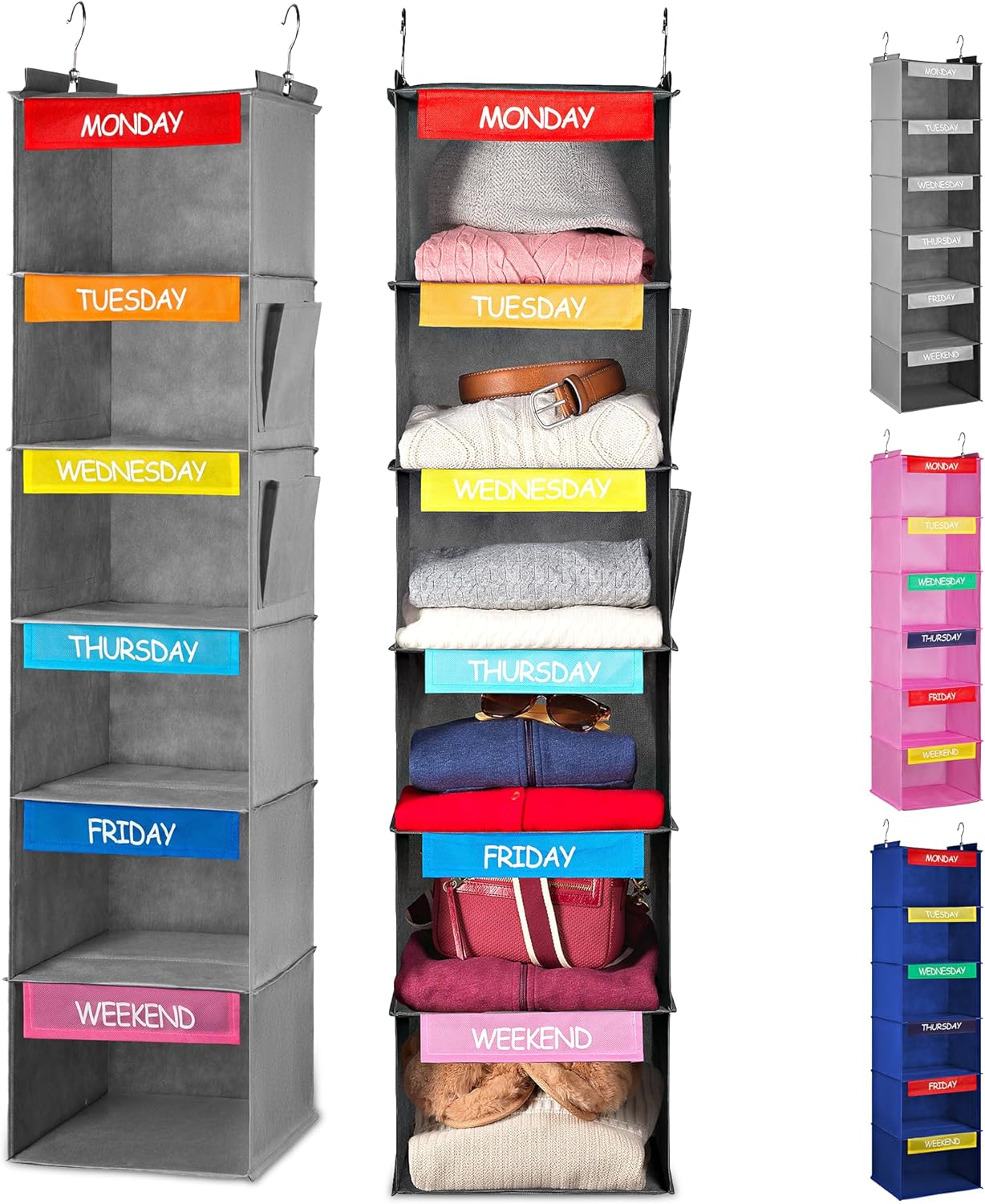 Amazon.com: Handy Laundry Hanging Clothes Organizer for Kids - 6-Shelf ...