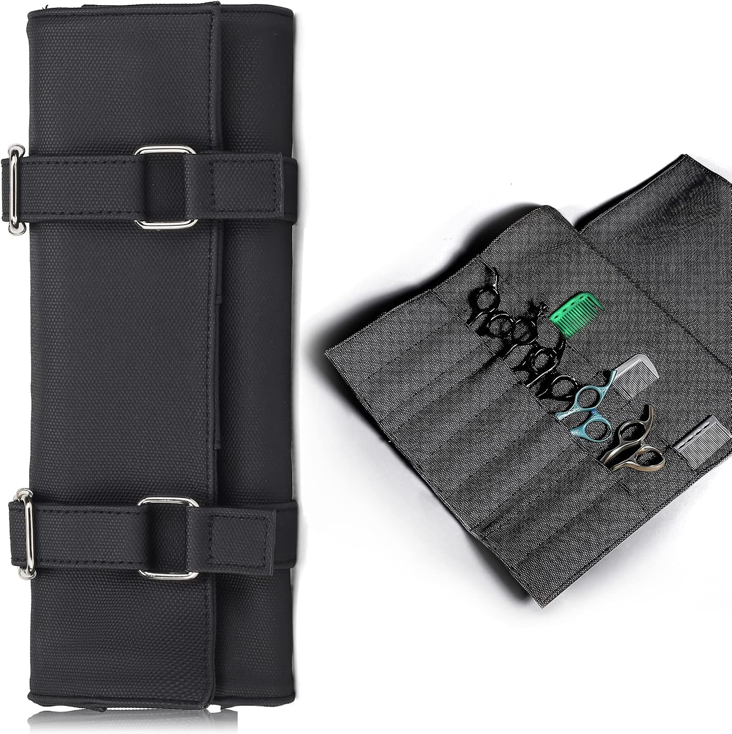 Salon Scissors Bag Roll Up, 14 Pockets PU Stylist Grooming Scissors ...