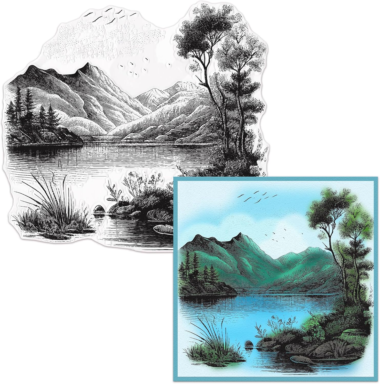 Amazon.com: LANGFON Scenery Clear Stamps for Card Making Mountain Lake ...
