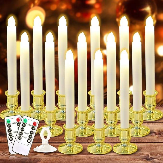 Amazon.com: Verdenu 14 Pack Christmas Window Candles with Timer Remote ...