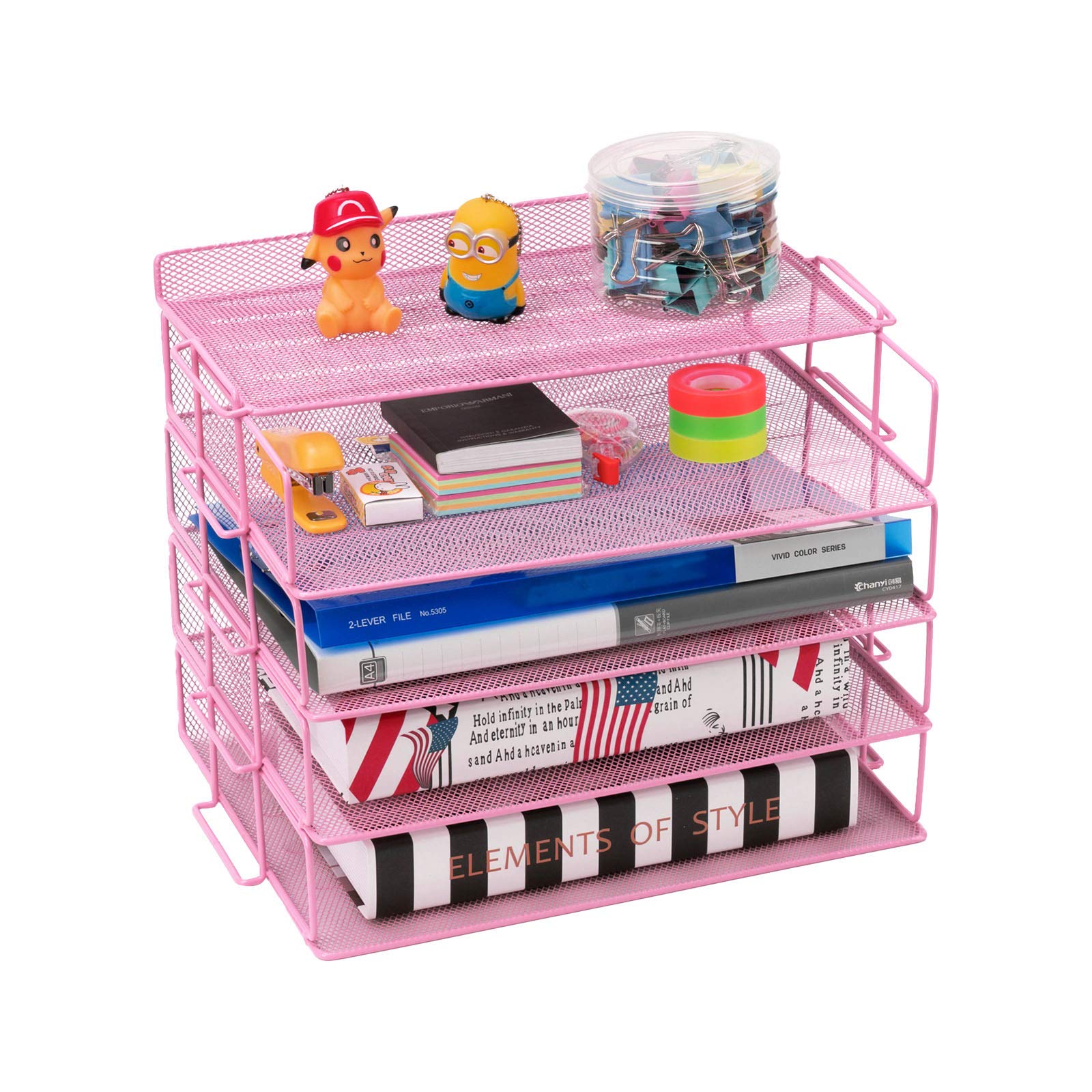 Buy Stackable Letter Tray, 4 Tier Metal Desk File Organizer Rack, Mesh ...
