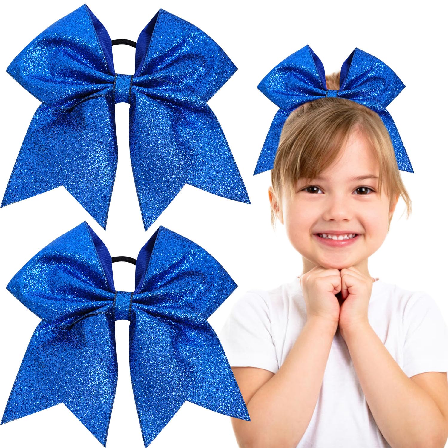 Amazon.com : 2 pcs 8" Large Glitter Cheer Hair Bows for Girls, Sequin ...