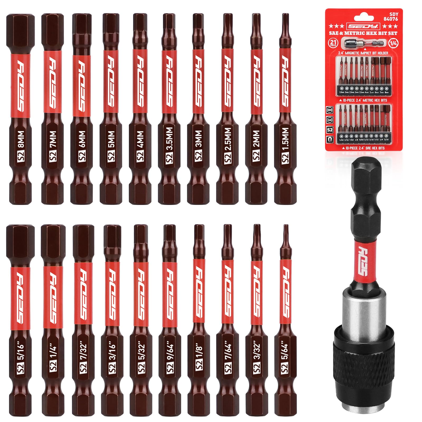 Impact Wrench Bits 6-Piece Hex Head Wrench Bits - 5/32" S2 Alloy Steel ...