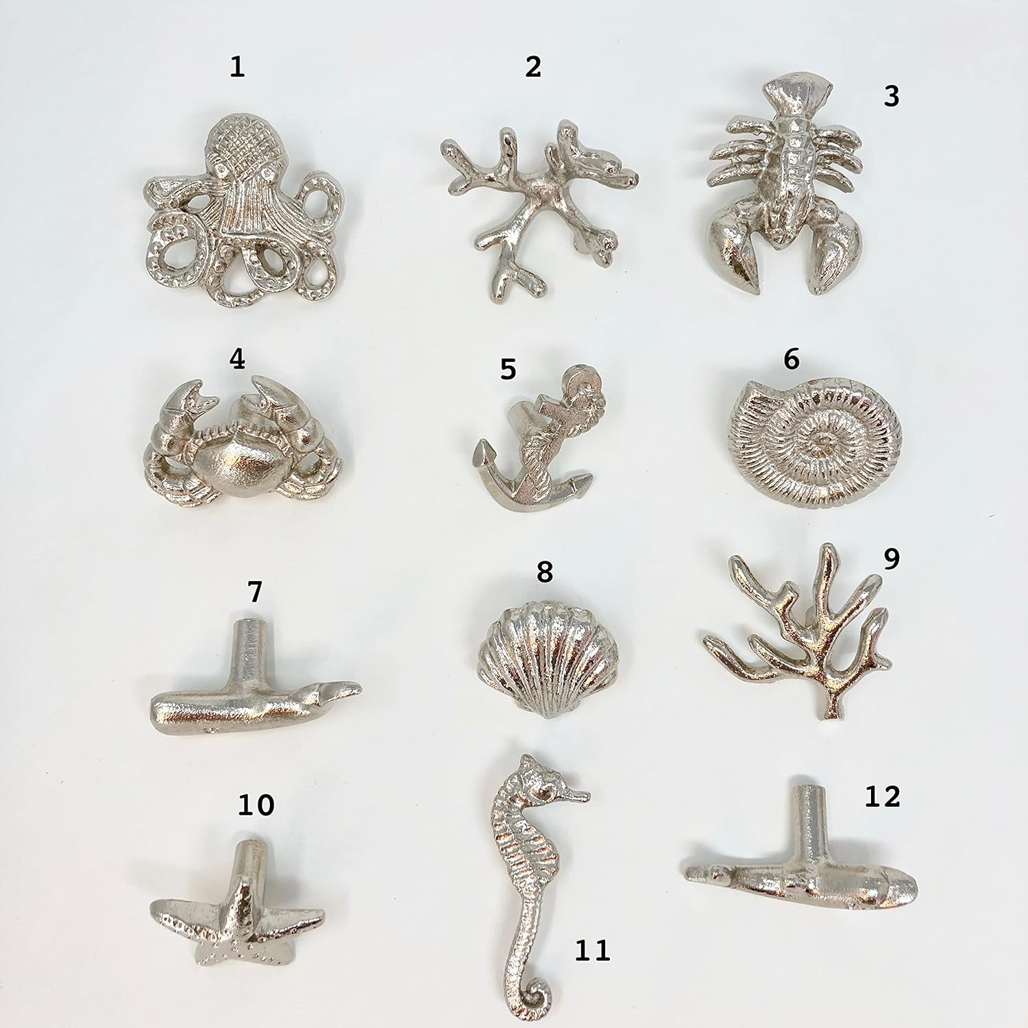Silver Sea-Life Marine Nautical Drawer Knobs, Bathroom, Cupboards ...