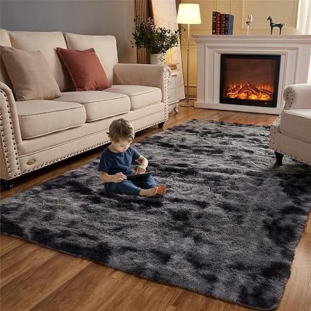 Amazon.com: Grey Black Area Rug with Contour Cut and Modern Wave ...