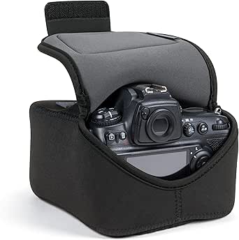 USA GEAR DSLR SLR Camera Sleeve Case (Black) with Neoprene Protection ...