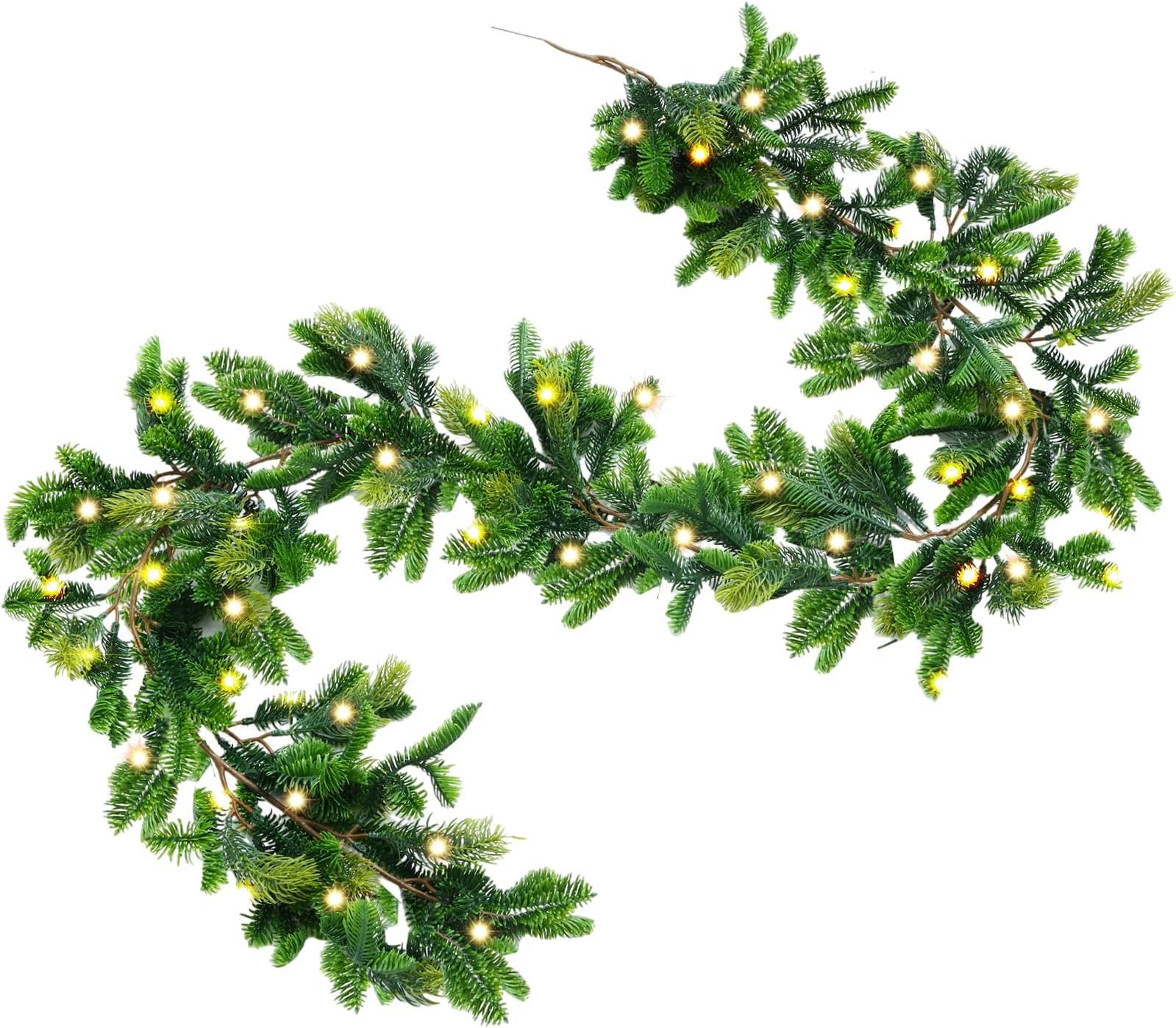 Amazon.com: CEWOR 6FT Christmas Garland 100 LED Artificial Pine Garland ...