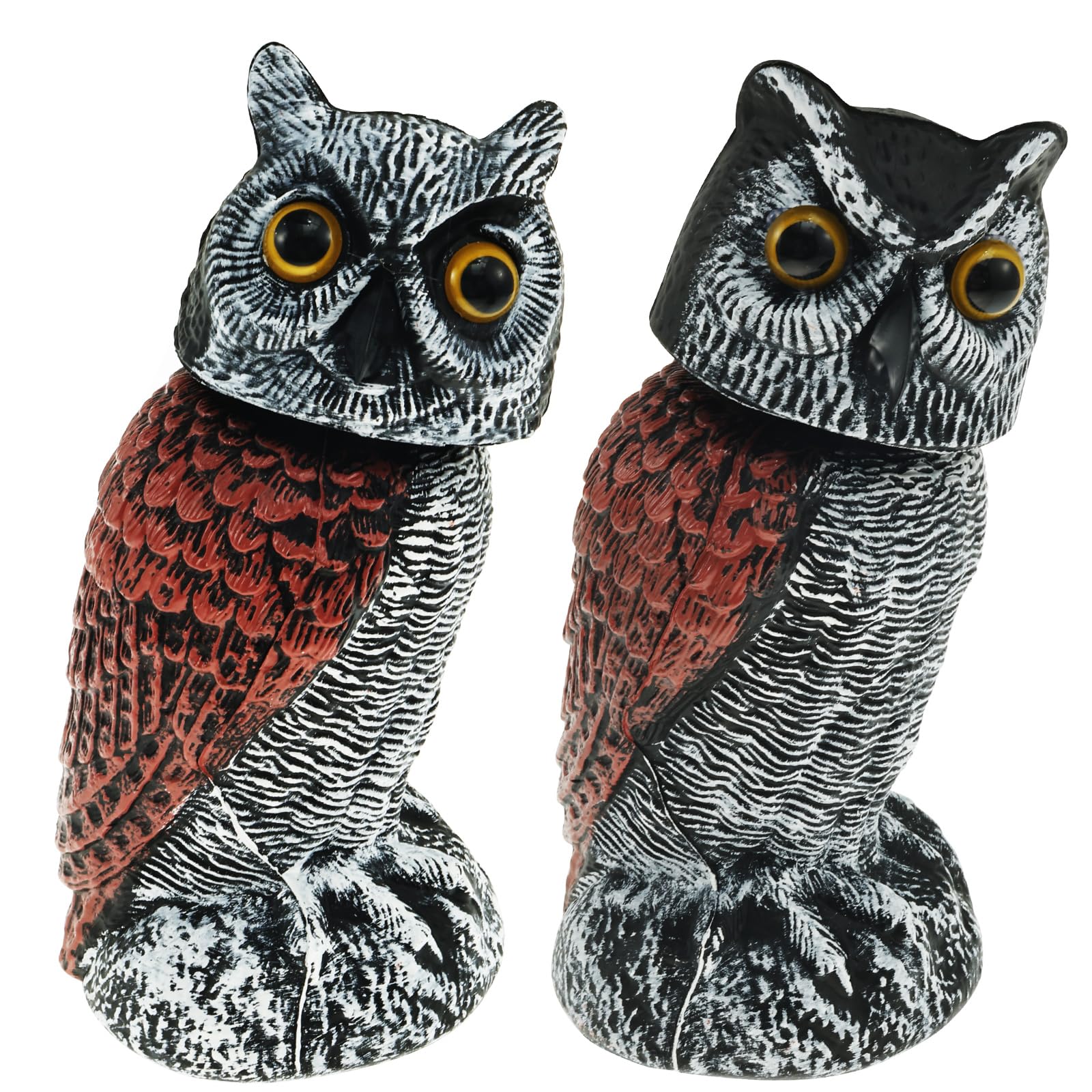 2 Pack Owl Decoys to Scare Birds Away, Scarecrow Fake Owl with Rotating ...