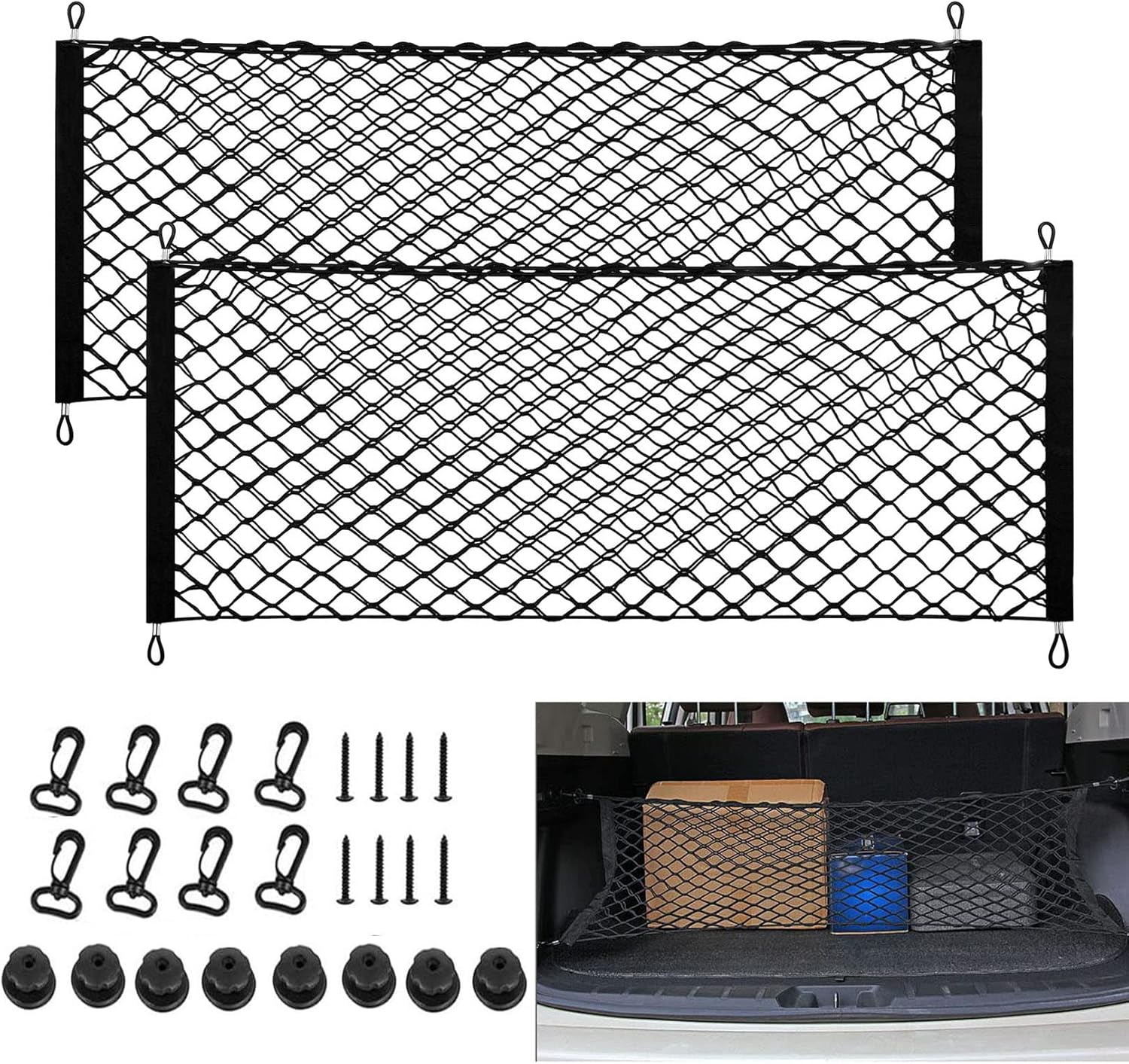 Rear Cargo Nets for SUV, 2 Pack Heavy Duty Trunk Cargo Nets with Hooks ...