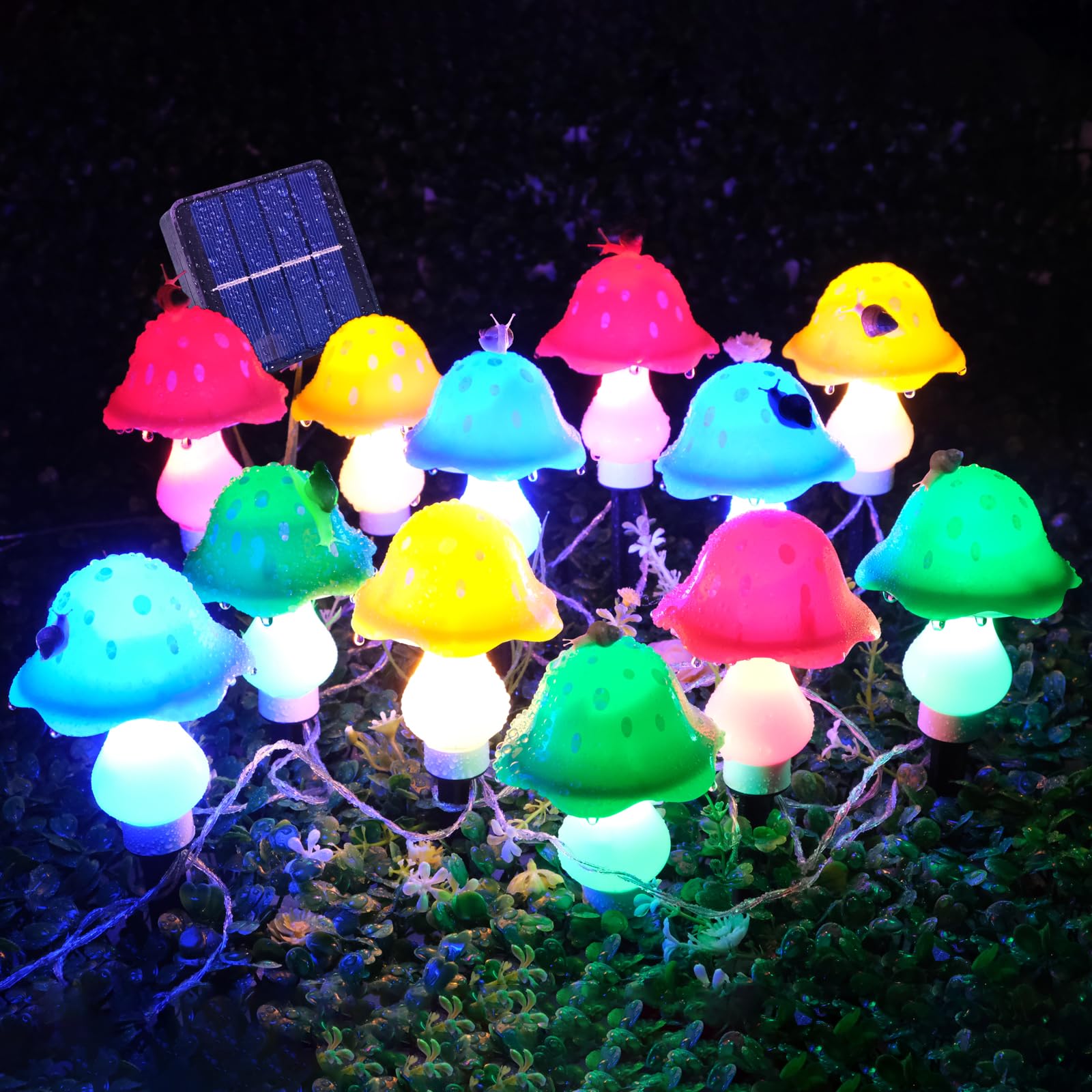 NOWSOK Solar Mushroom String Lights for Outside Garden Decor, Mushroom Decor Lights with Extreme ...