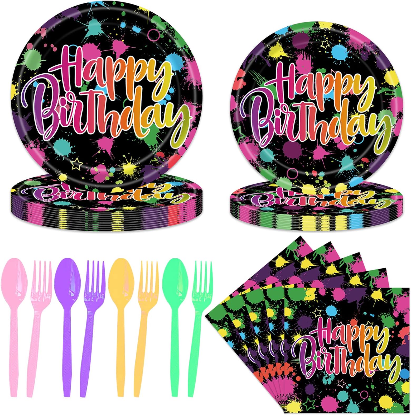 Amazon.com: TeeFity 120 Pcs Neon Glow Birthday Party Tableware Set ...