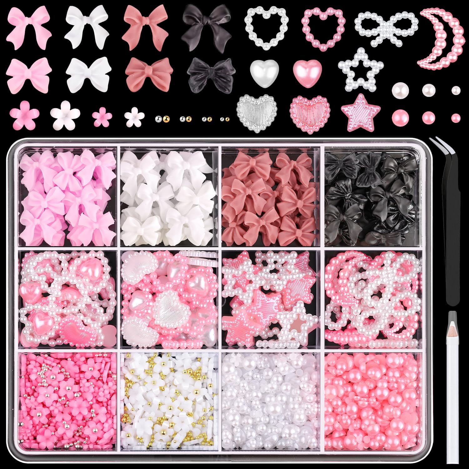 Amazon.com: 600 Pcs 3D Nail Charms and Flatback Pearls Set 1, 8 Colors ...