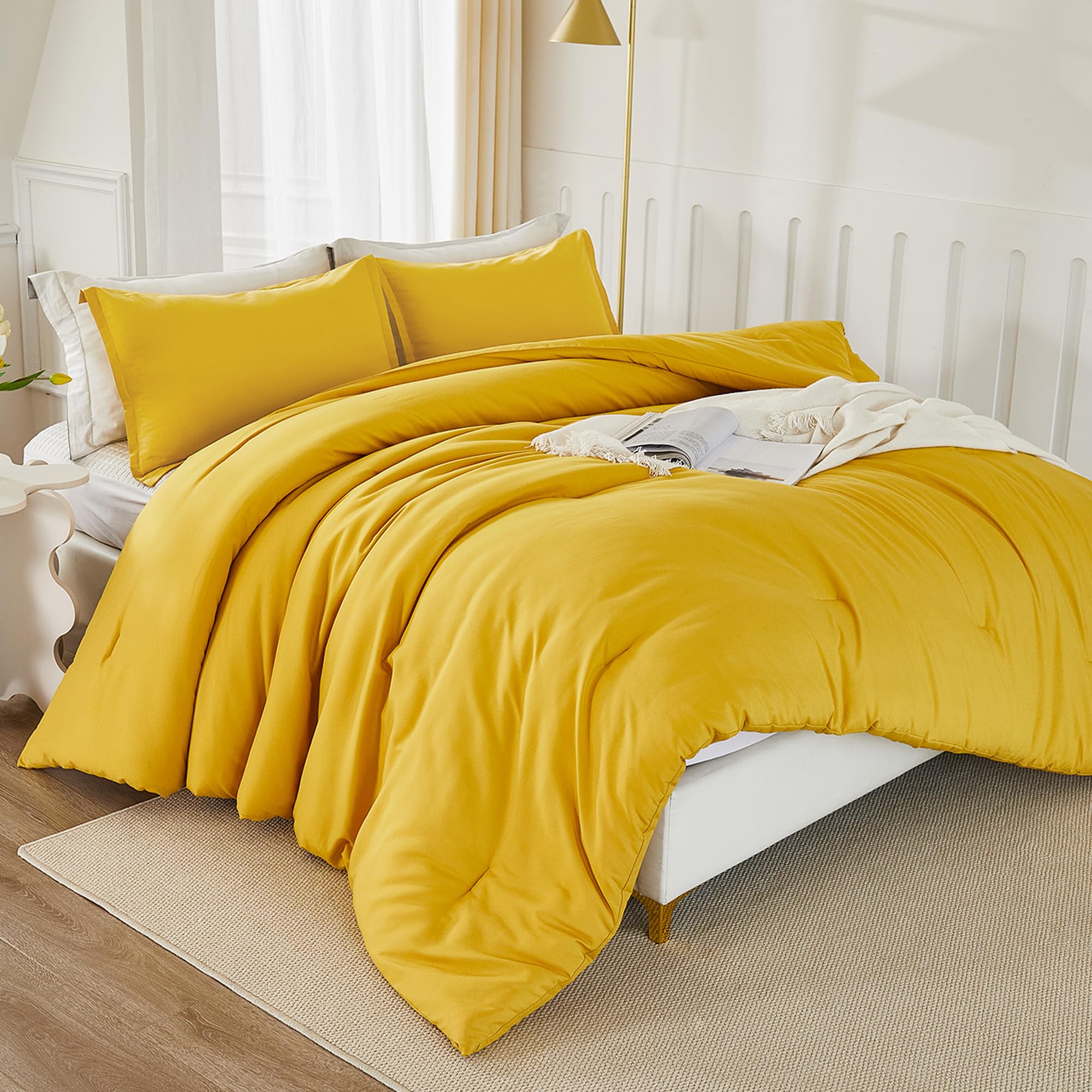 Amazon.com: Litanika Mustard Yellow Comforter Set California King Size ...