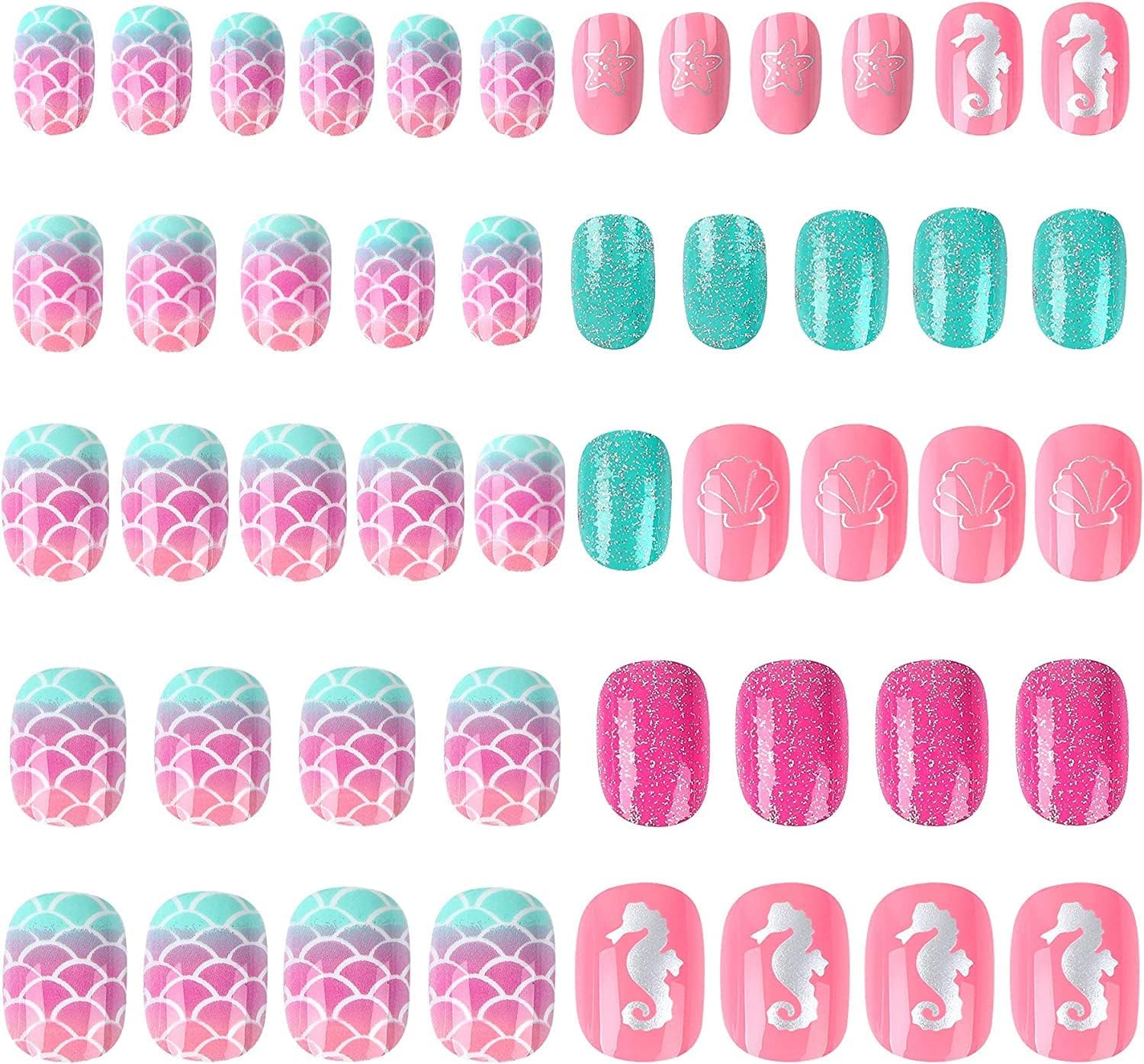 Amazon.com: JANYUN 48 Pcs False Nail Stick on Nails Kids Full Cover ...