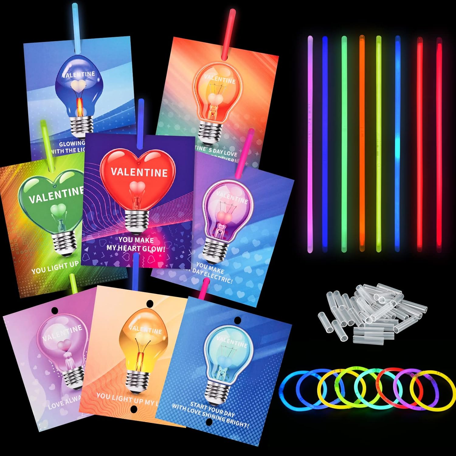 Amazon.com: Giiffu 36 Packs Neon Valentines Day Gift Cards with Glow ...
