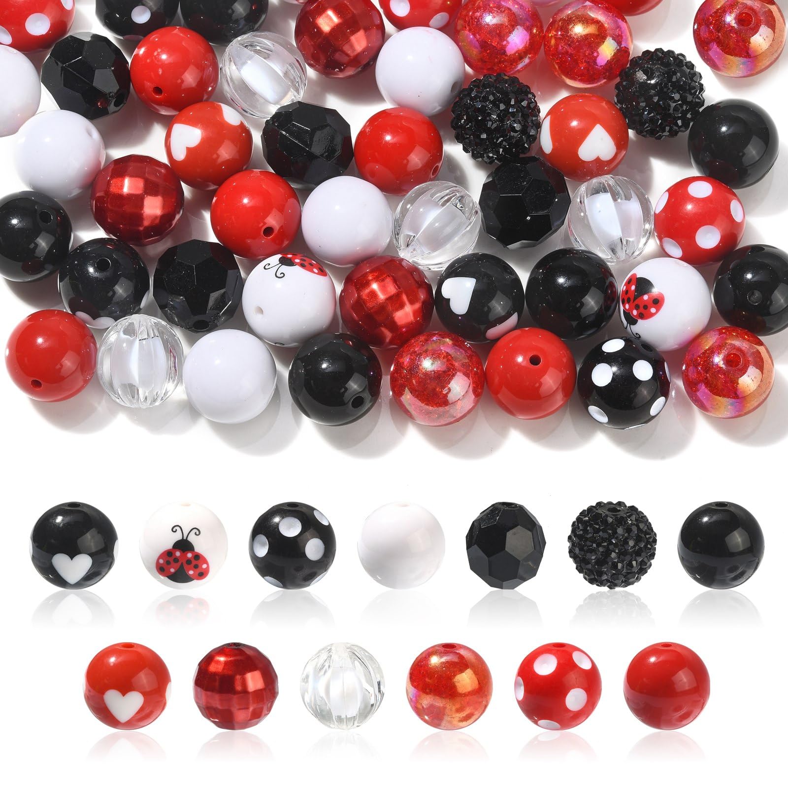 Amazon.com: DanLingJewelry 50Pcs 20mm Ladybug Acrylic Beads Red Black ...
