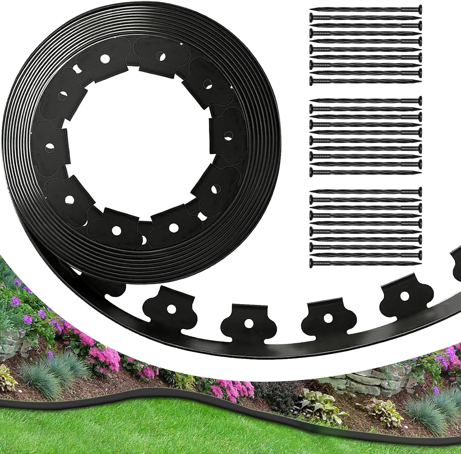 Amazon.com : Landscape Garden Edging Kit with 60 Spikes, 4In Tall 66FT ...