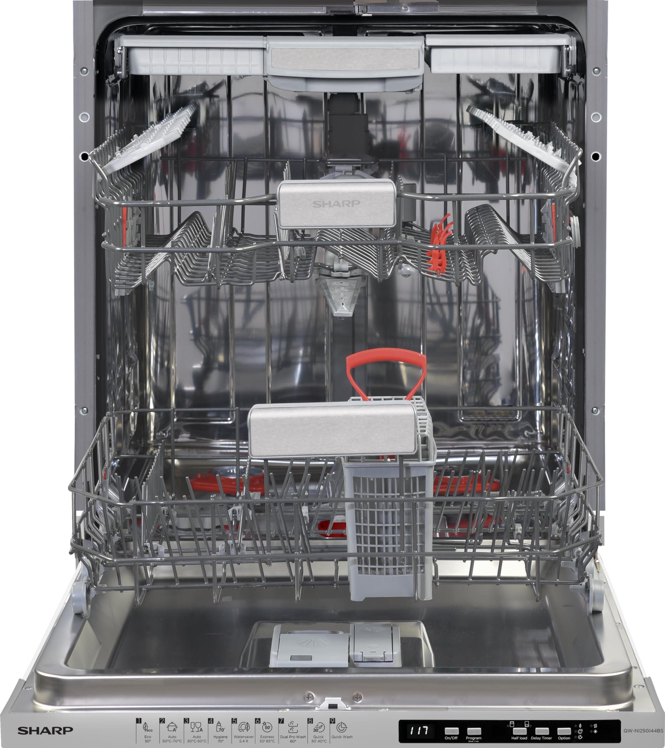 Sharp QW-NI25GI44BS-DE Vollintegrierter Geschirrspüler, 60 cm, 14 Maßgedecke mit 3ter Schublade ...