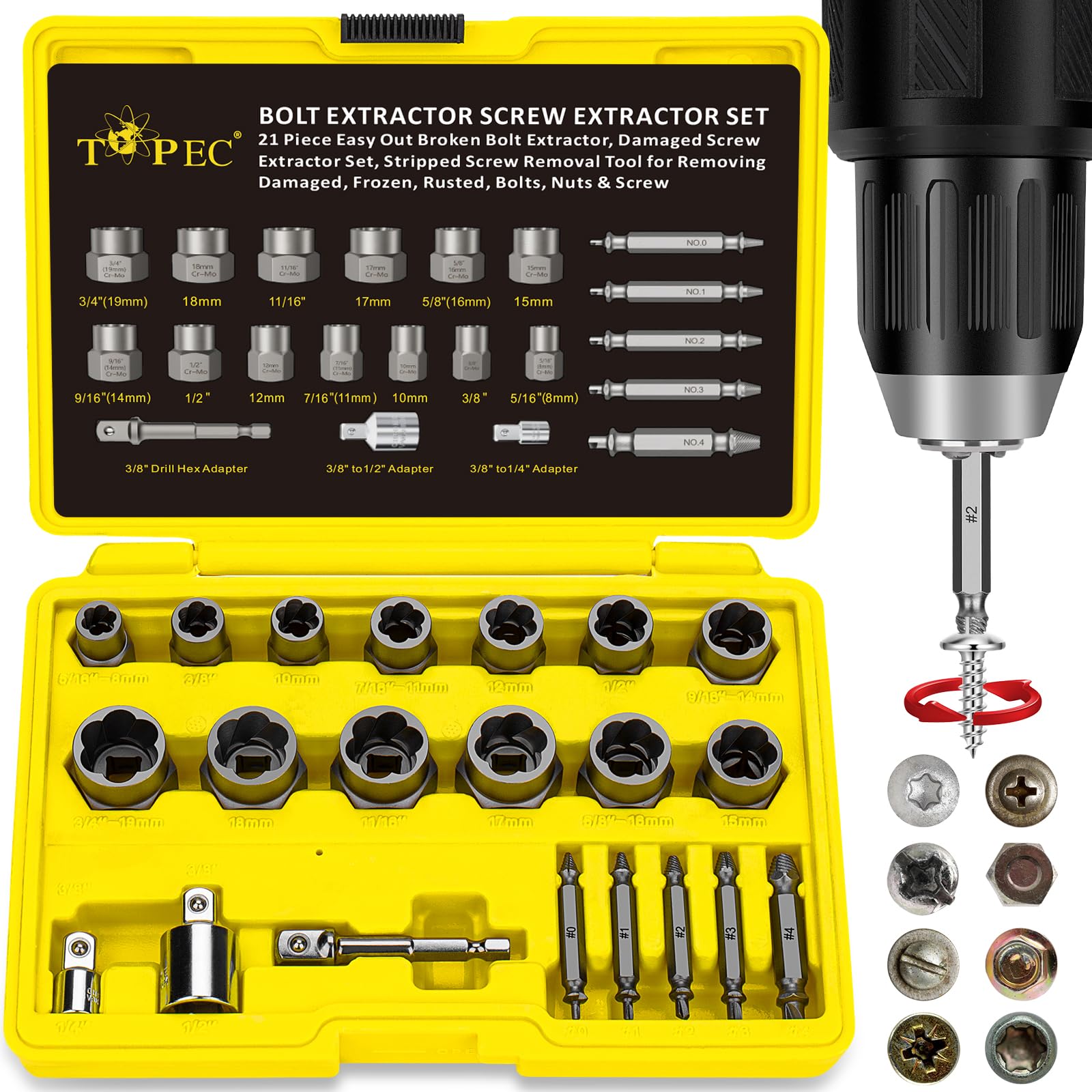Snapklik.com : 2-IN-1 Bolt & Screw Extractor Kit, 21PCS Easy Out Bolt ...