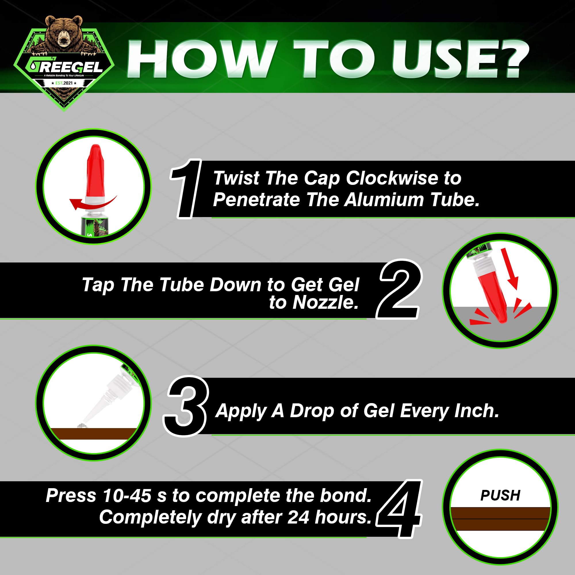 Instant Bond Adhesive GREEGEL Super Glue Gel - 4 Tubes For Plastic ...