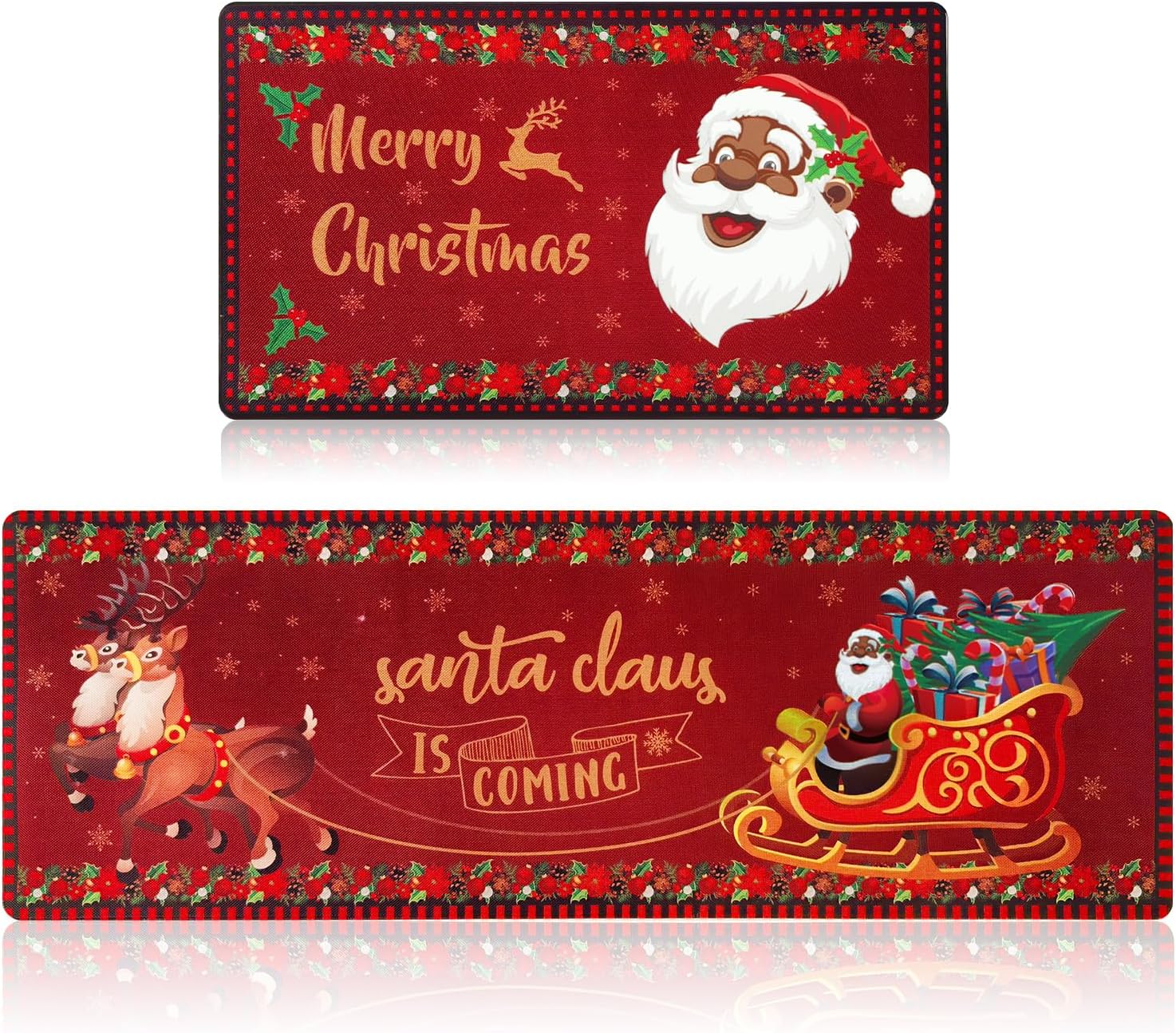 Amazon.com: Black Santa Christmas Kitchen Rug and Mat Set,African ...