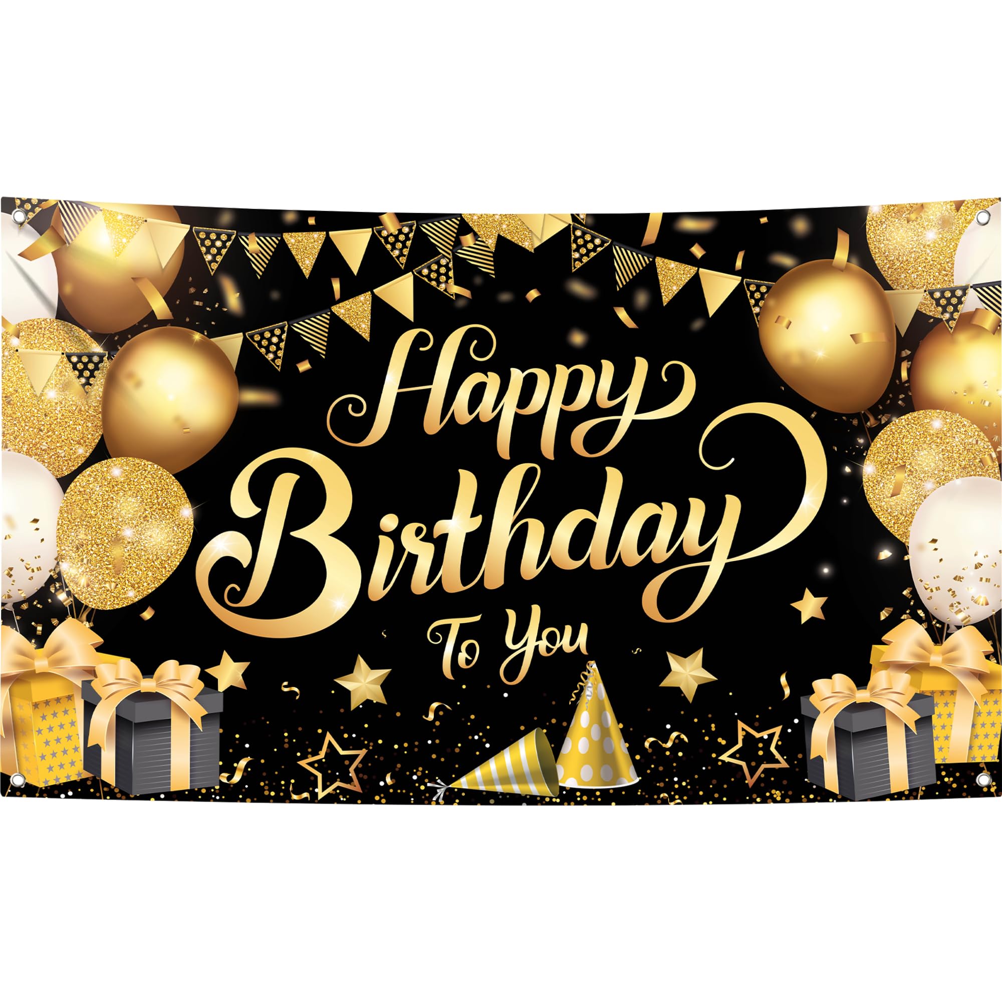 Amazon.com: KatchOn, Large Black and Gold Happy Birthday Banner - 72x44 ...