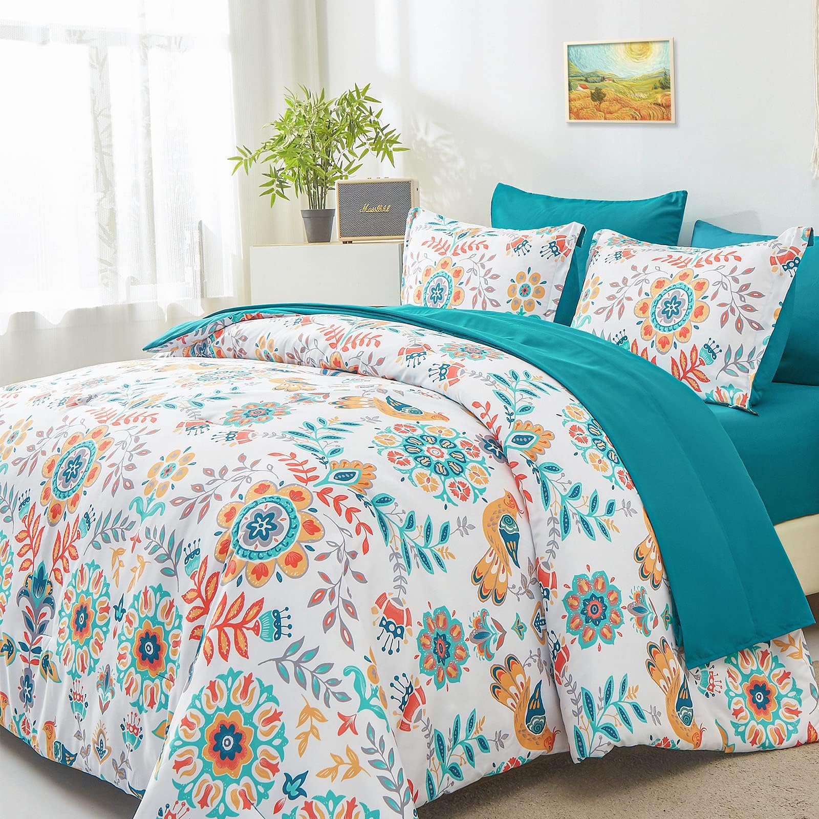 Amazon.com: GrandLinen - 3 Piece Queen Size Comforter Set in Turquoise ...