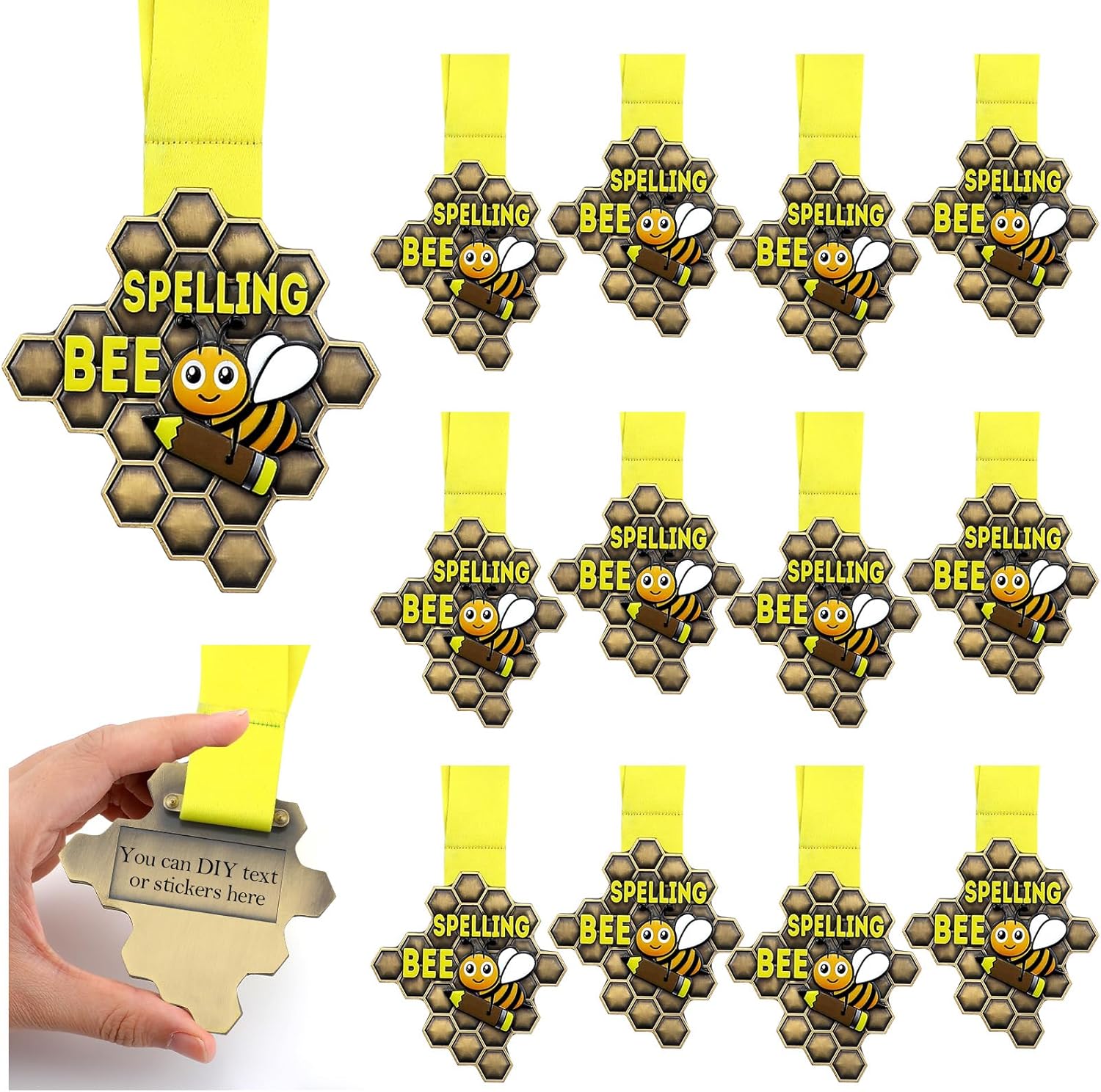 Zonon 12 Pcs Spelling Bee Medals Bulk Honeycomb Spelling Bee Award ...