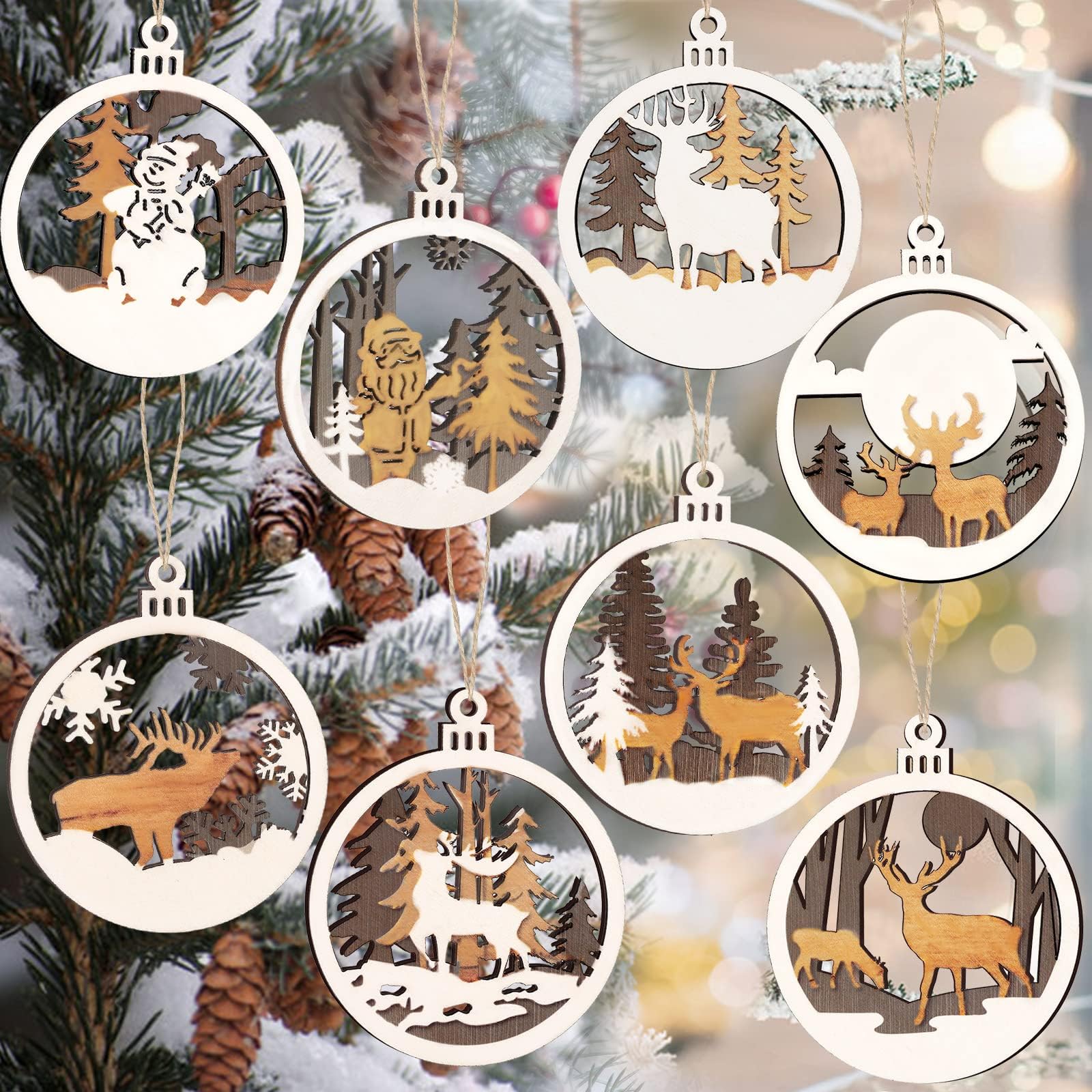 Amazon.com: Coume 24 Pcs Christmas Wooden Ornaments Christmas Tree ...