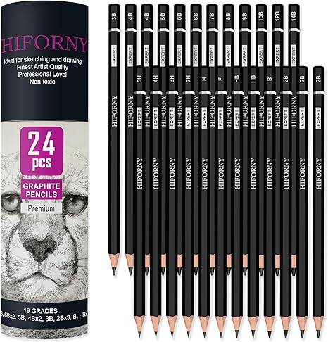 HIFORNY 24 Pieces Graphite Sketching Pencil Set - Graphite pencils(14B ...