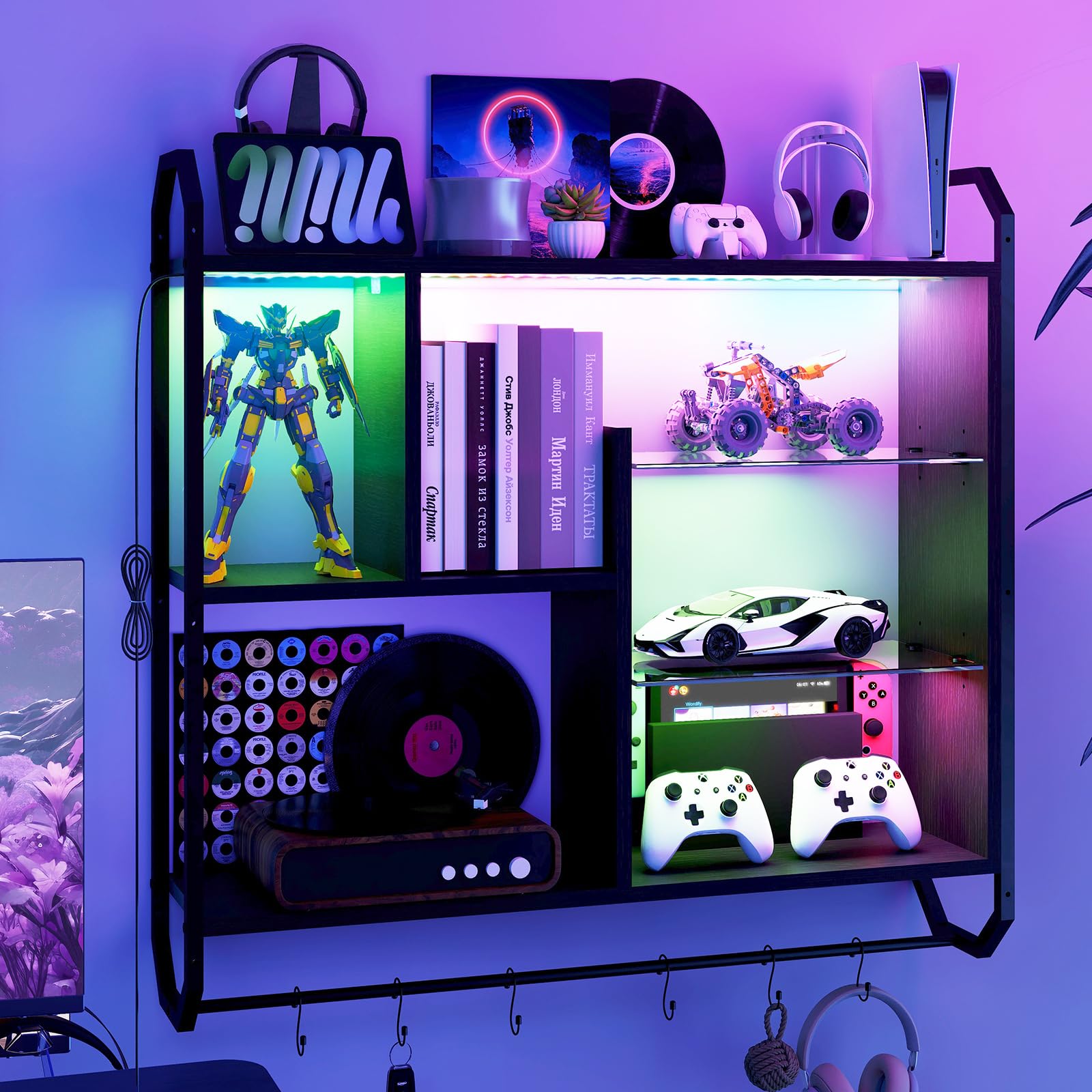 Snapklik.com : ELECWISH Gaming Floating Shelves For Wall, 34" LED Wood ...