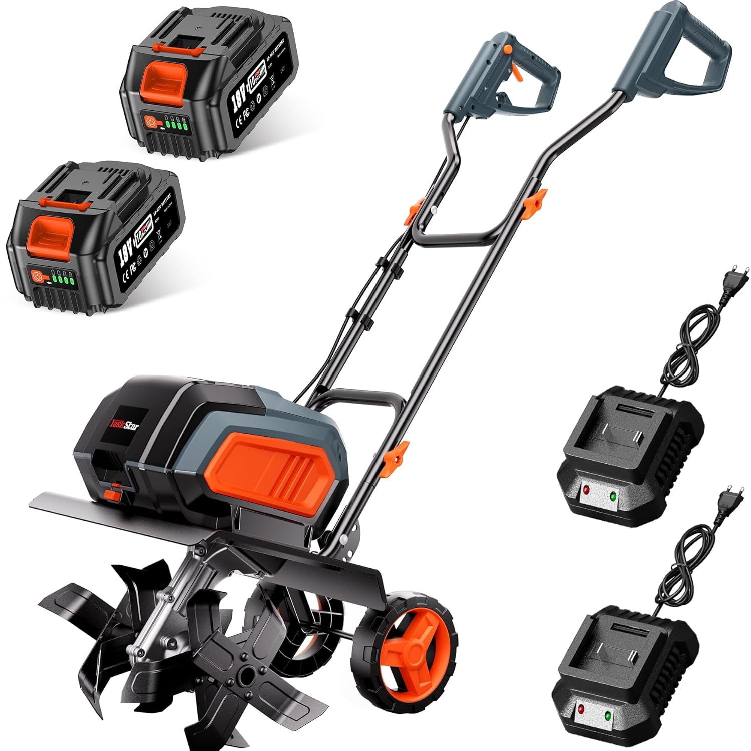 40V TaskStar Cordless Electric Tiller Complete Kit with 2 Batteries and ...