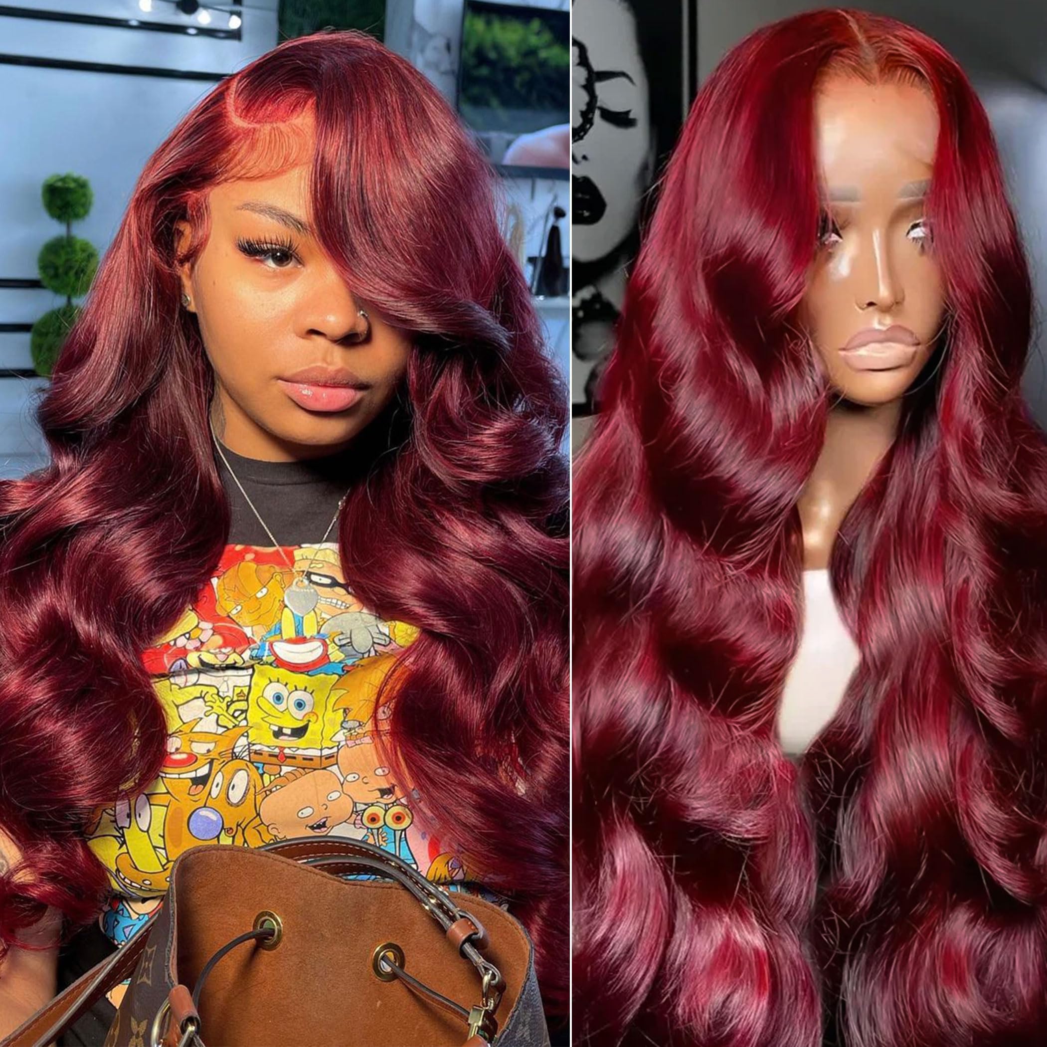 Amazon.com : 13x6 99J Burgundy Lace Front Wigs Human Hair Body Wave ...