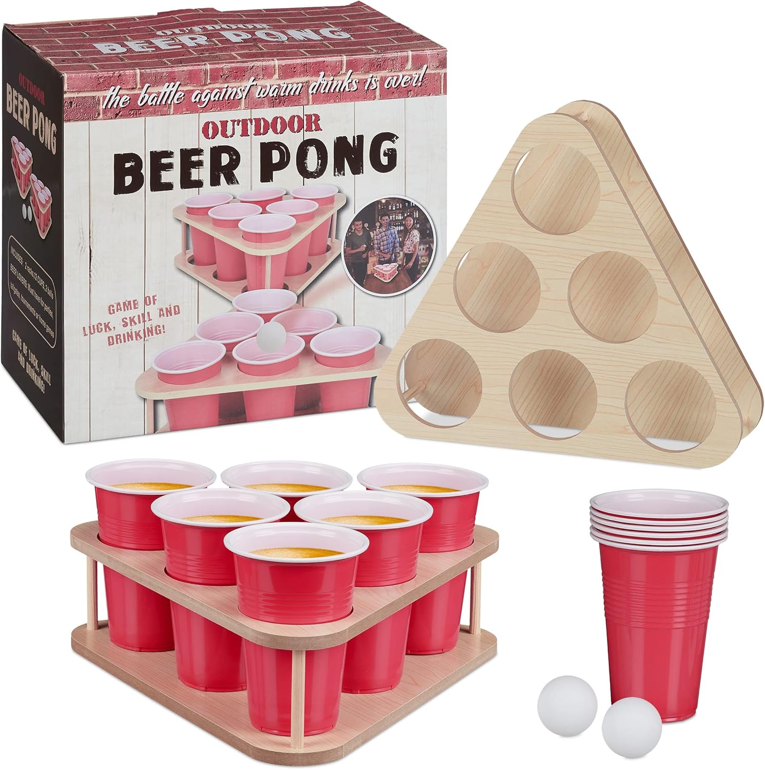 Relaxdays 10039136 Beer Pong Set, 16 TLG. Bierpong Spiel, 12 Becher ...