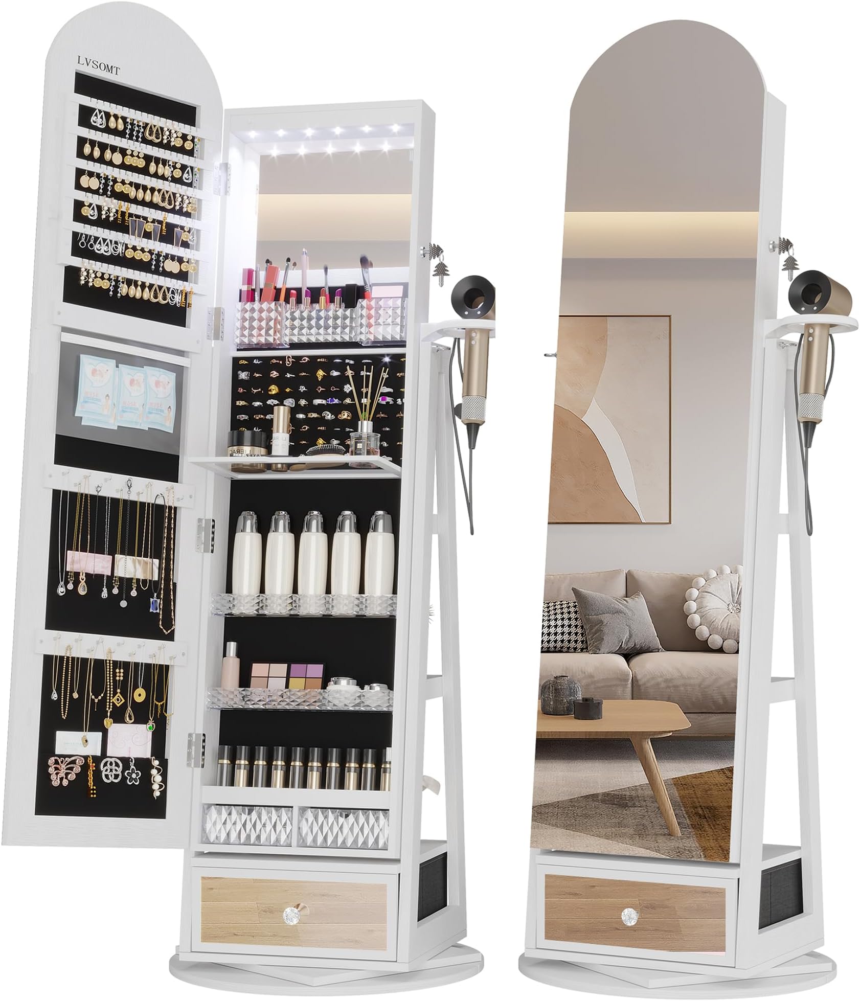 Amazon.com: Vlsrka 360 Swivel Jewelry Cabinet with Full Length Mirror ...