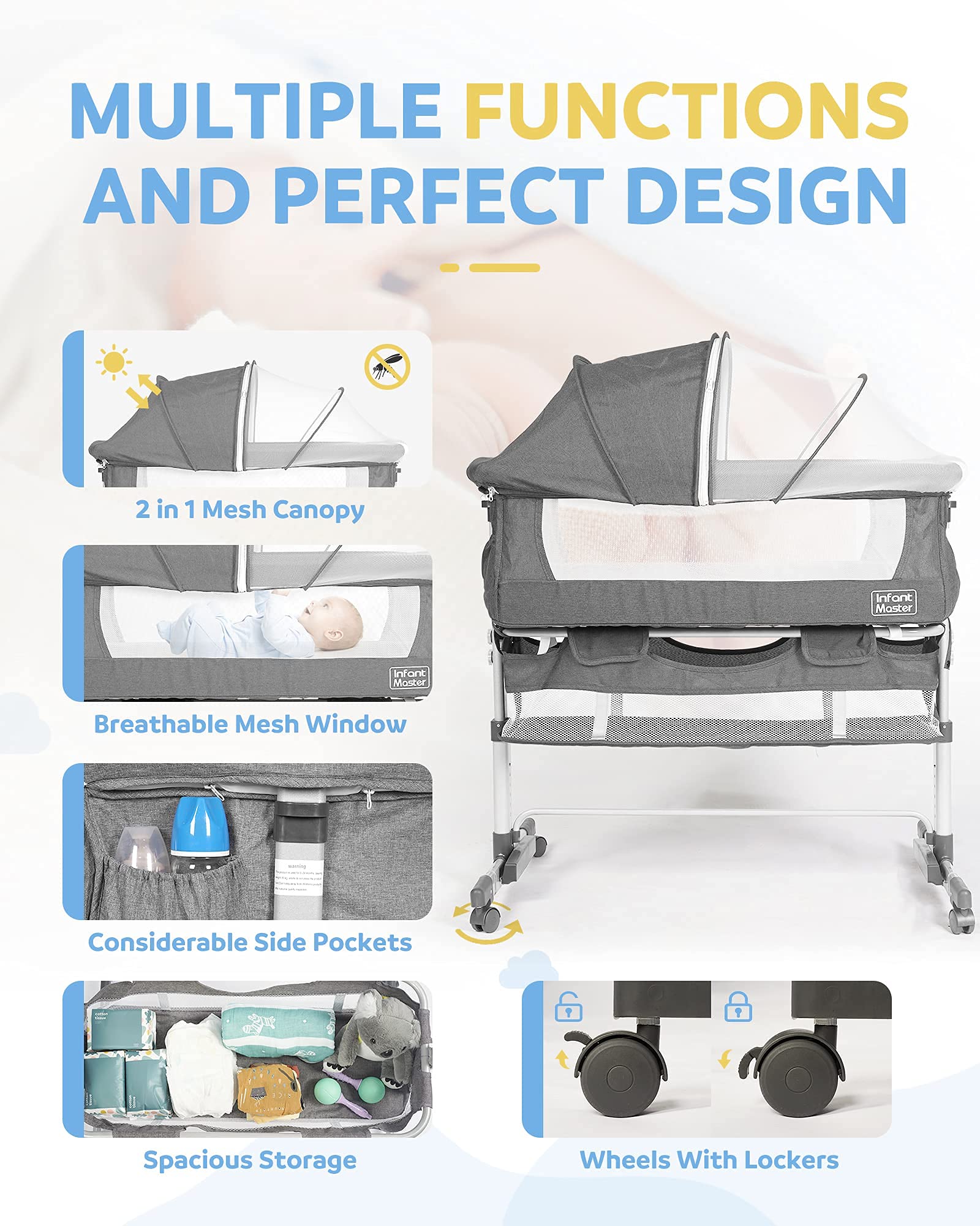 Portable Crib, Infant Master Bedside Bassinet, Portable Travel Crib ...