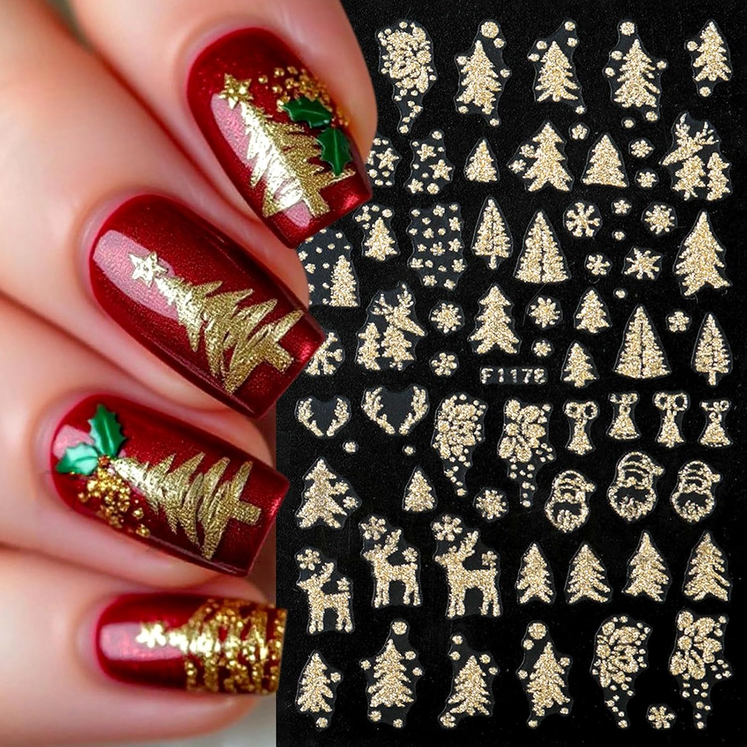 Amazon.com: Christmas Nail Stickers 3D Gold Snowflake Nail Art Decals ...