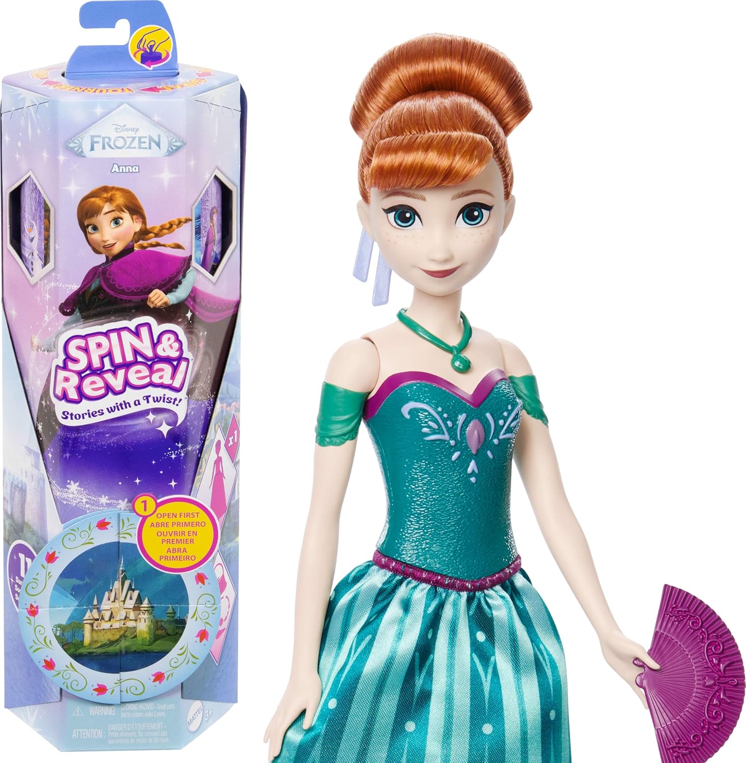 Amazon.com: Mattel Disney Frozen Anna Fashion Doll Set, Spin & Reveal with 11 Surprises ...