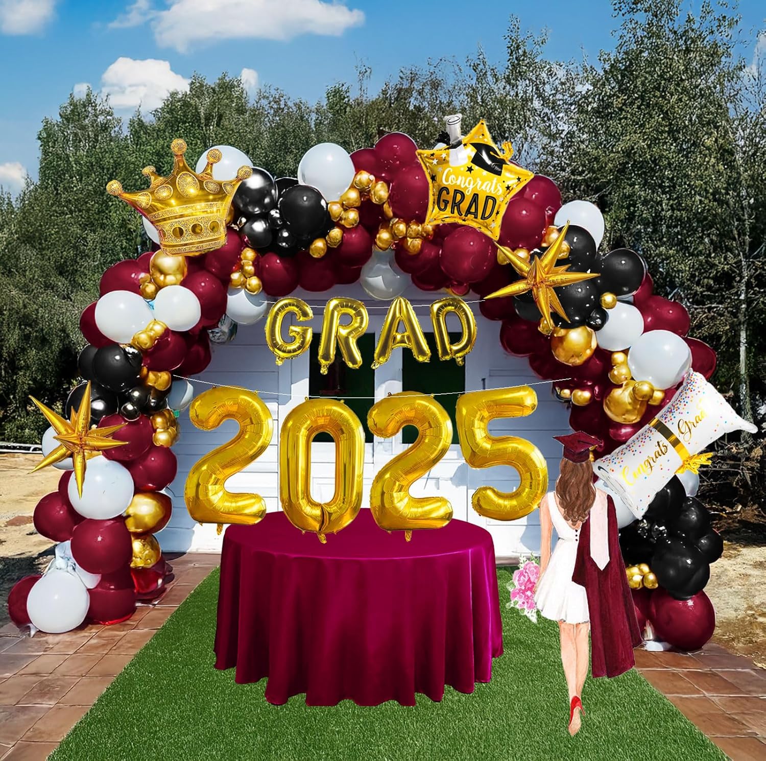 Amazon.com: Maroon Themed Graduation Balloon Garland Arch Kit with foil ...