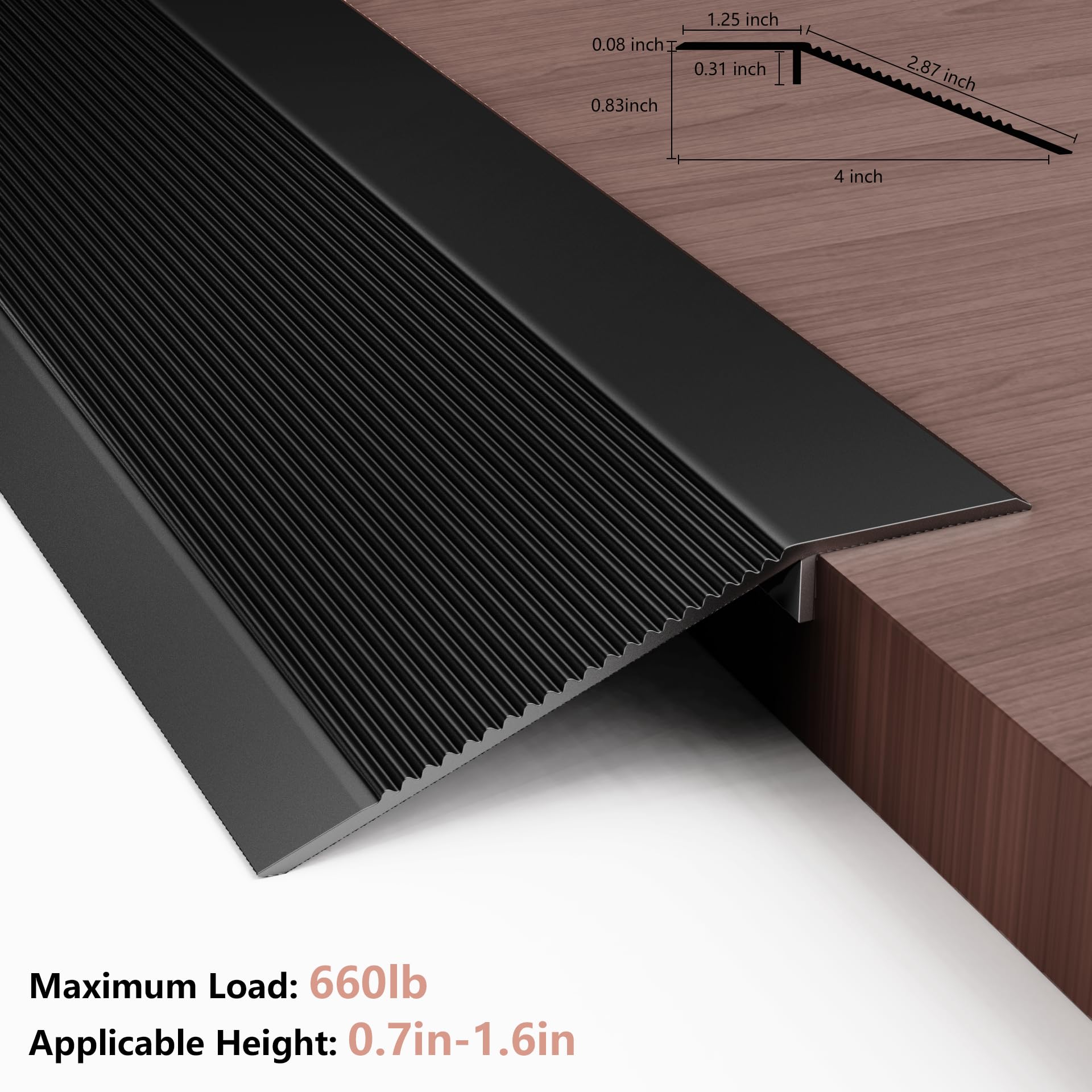 4 inch Floor Transition Strip, 36" Threshold Ramp, Aluminum Exterior ...